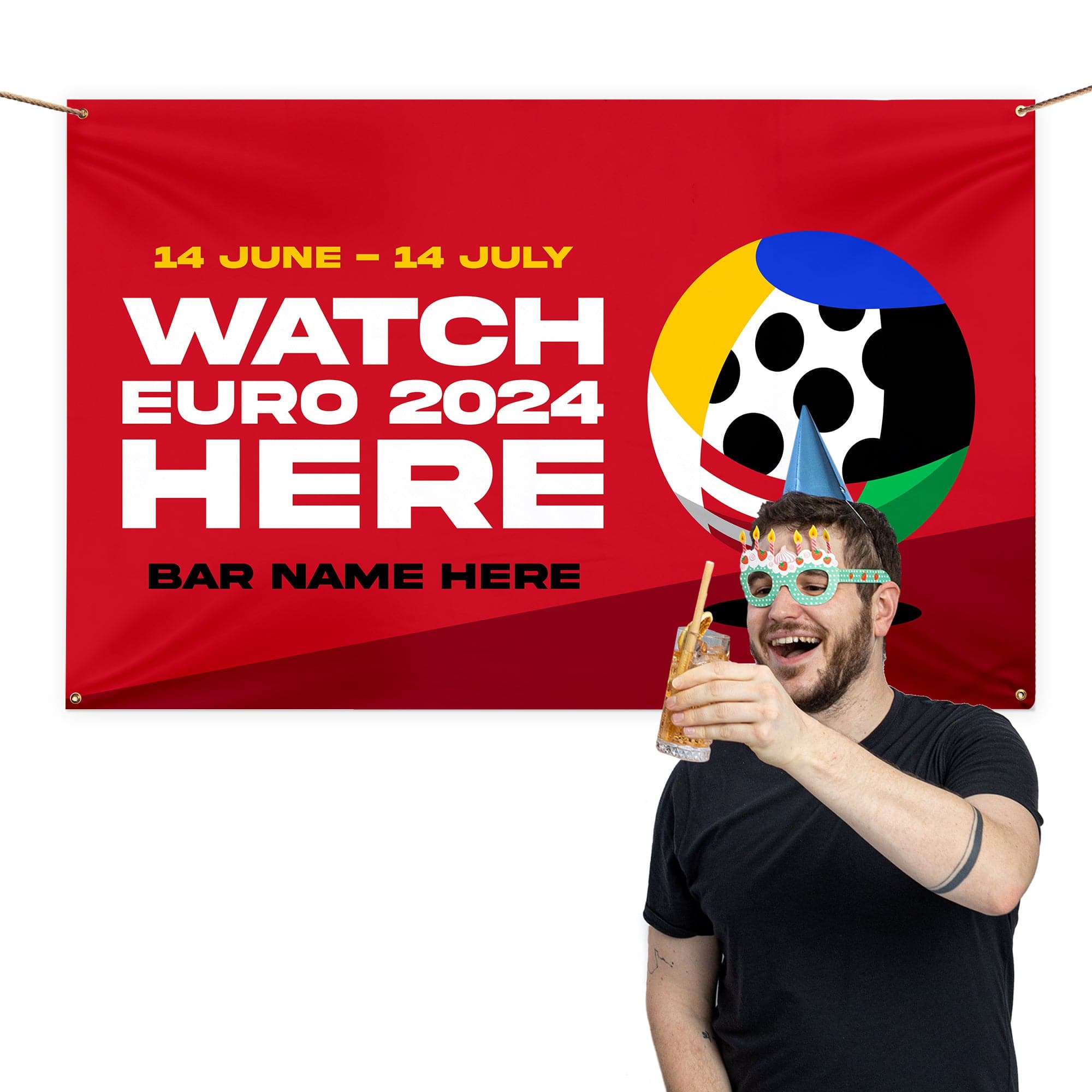 Watch The Euros Here - Red and White - Personalised 5ft x 3ft Fabric B – https://britishmade.gifts/