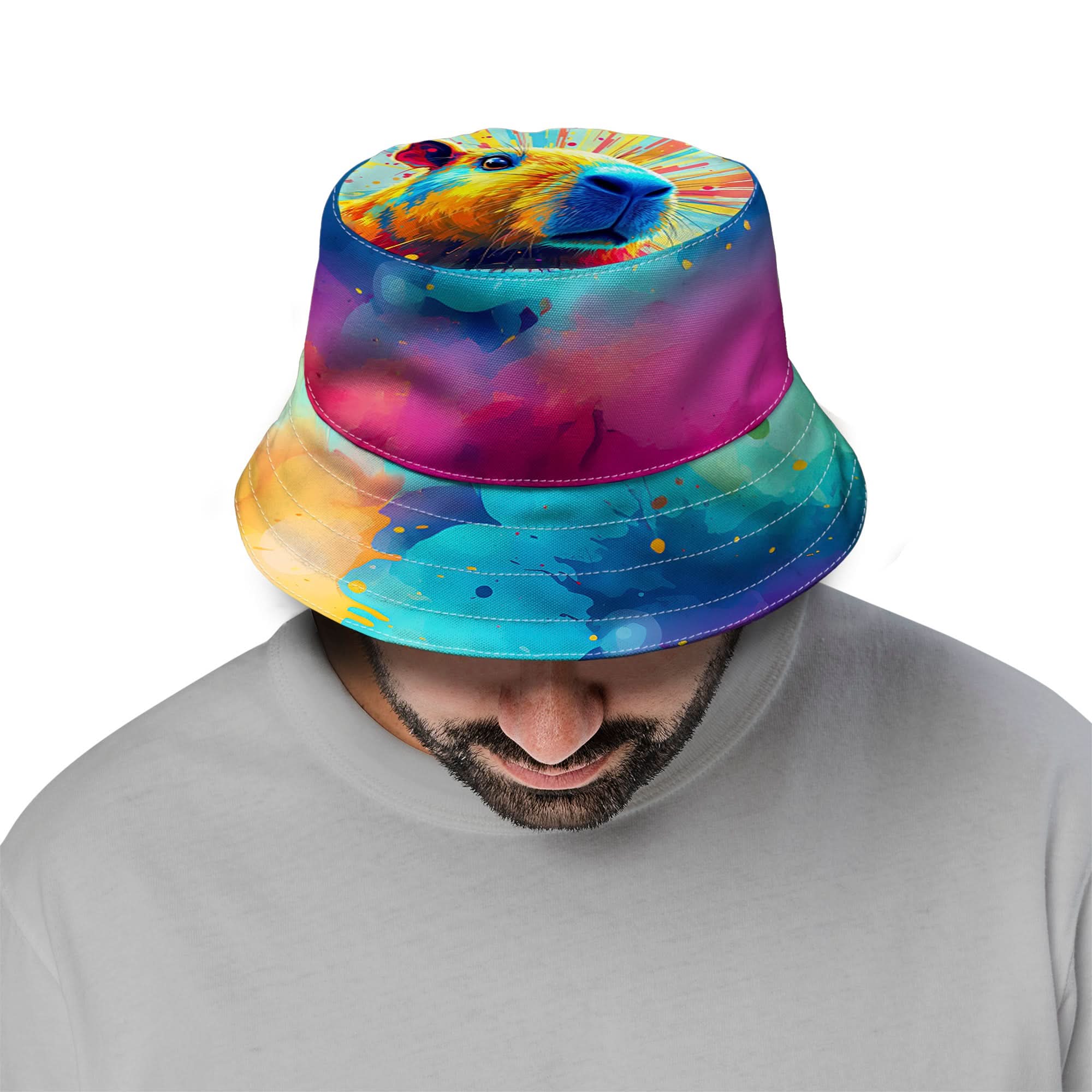 Colourful Capybara Painting - Personalised Bucket Hat – https://britishmade.gifts/