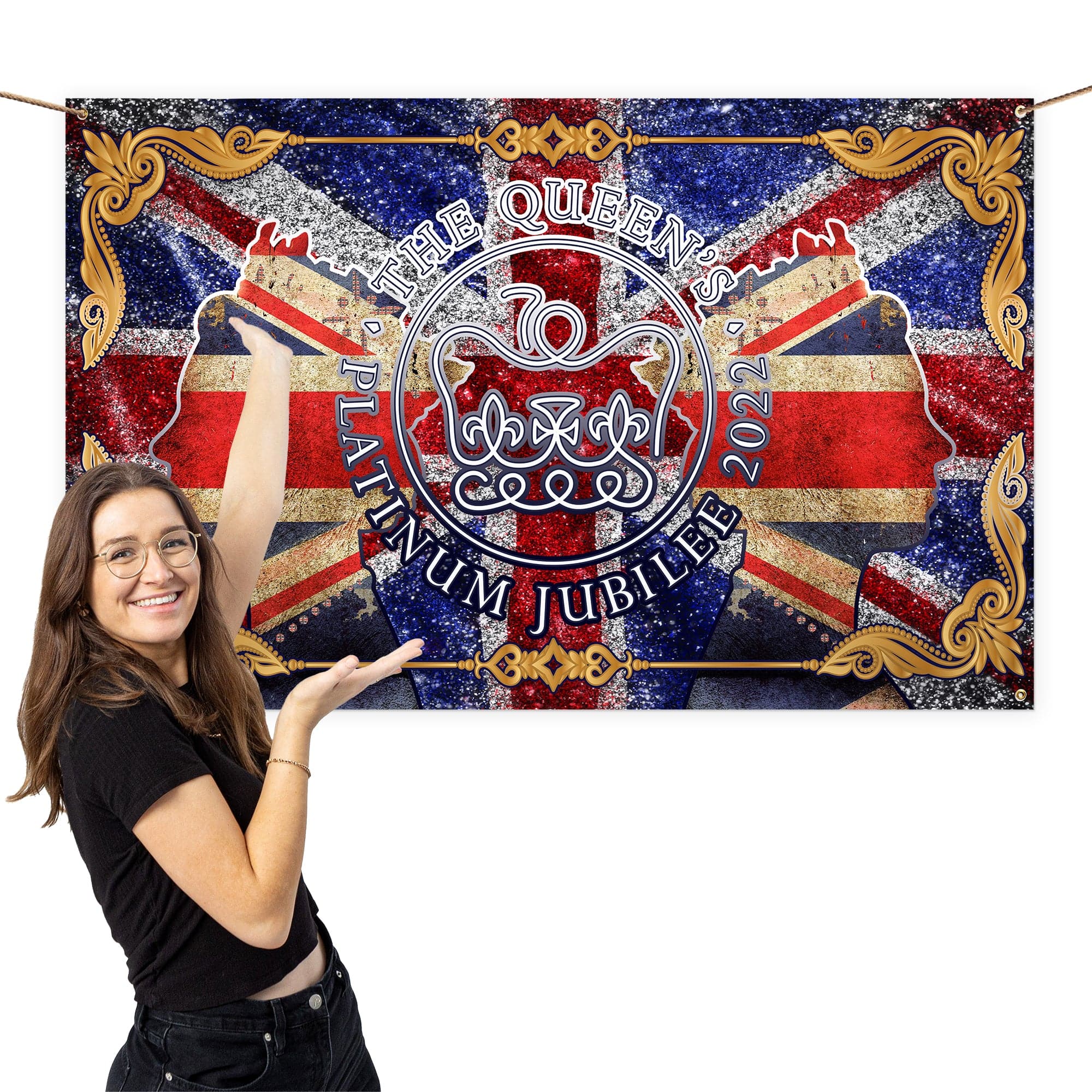 Platinum Jubilee - Queen Sparkle Flag - 5ft x 3ft Banner – https ...