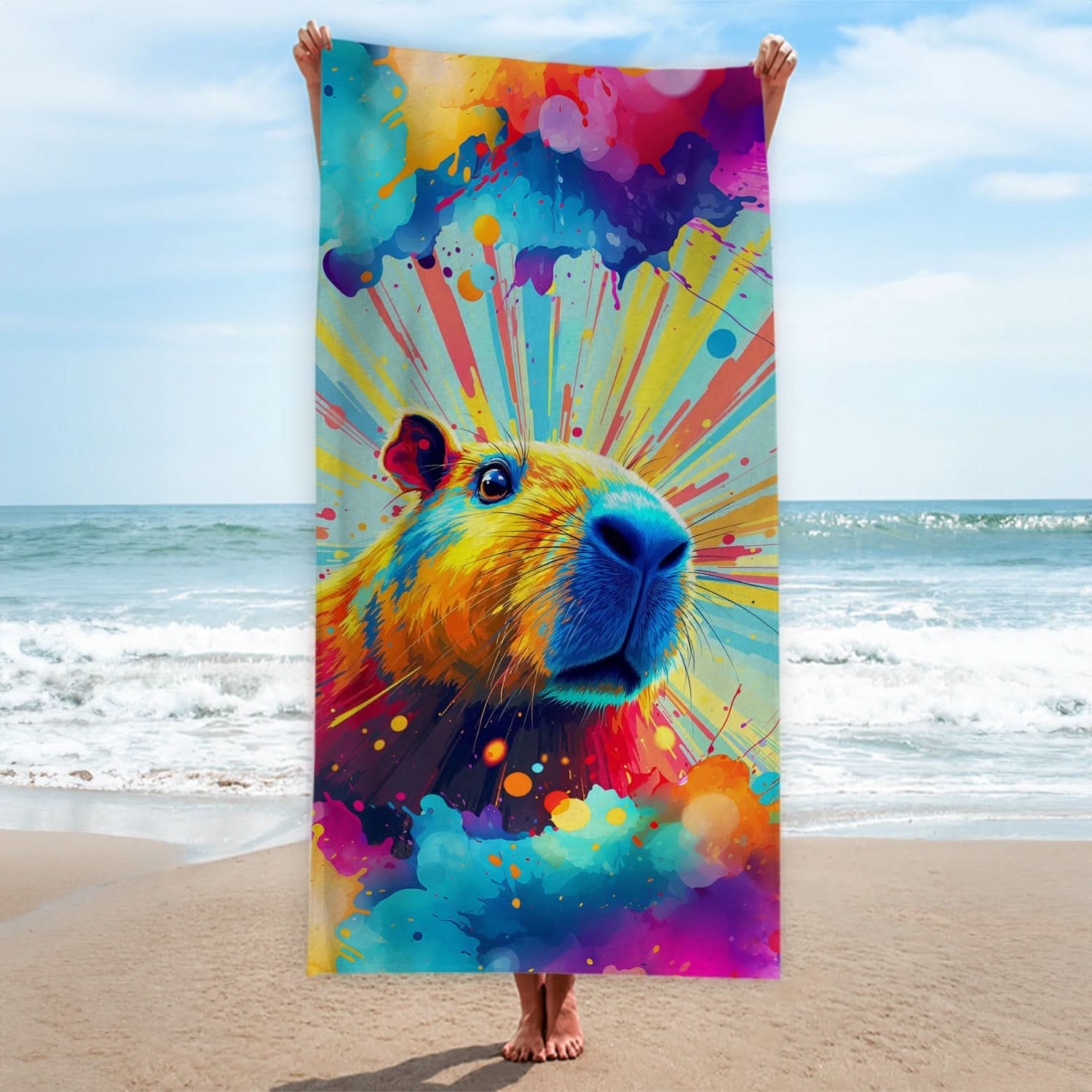 Colourful Capybara Painting - Beach Towel – https://britishmade.gifts/