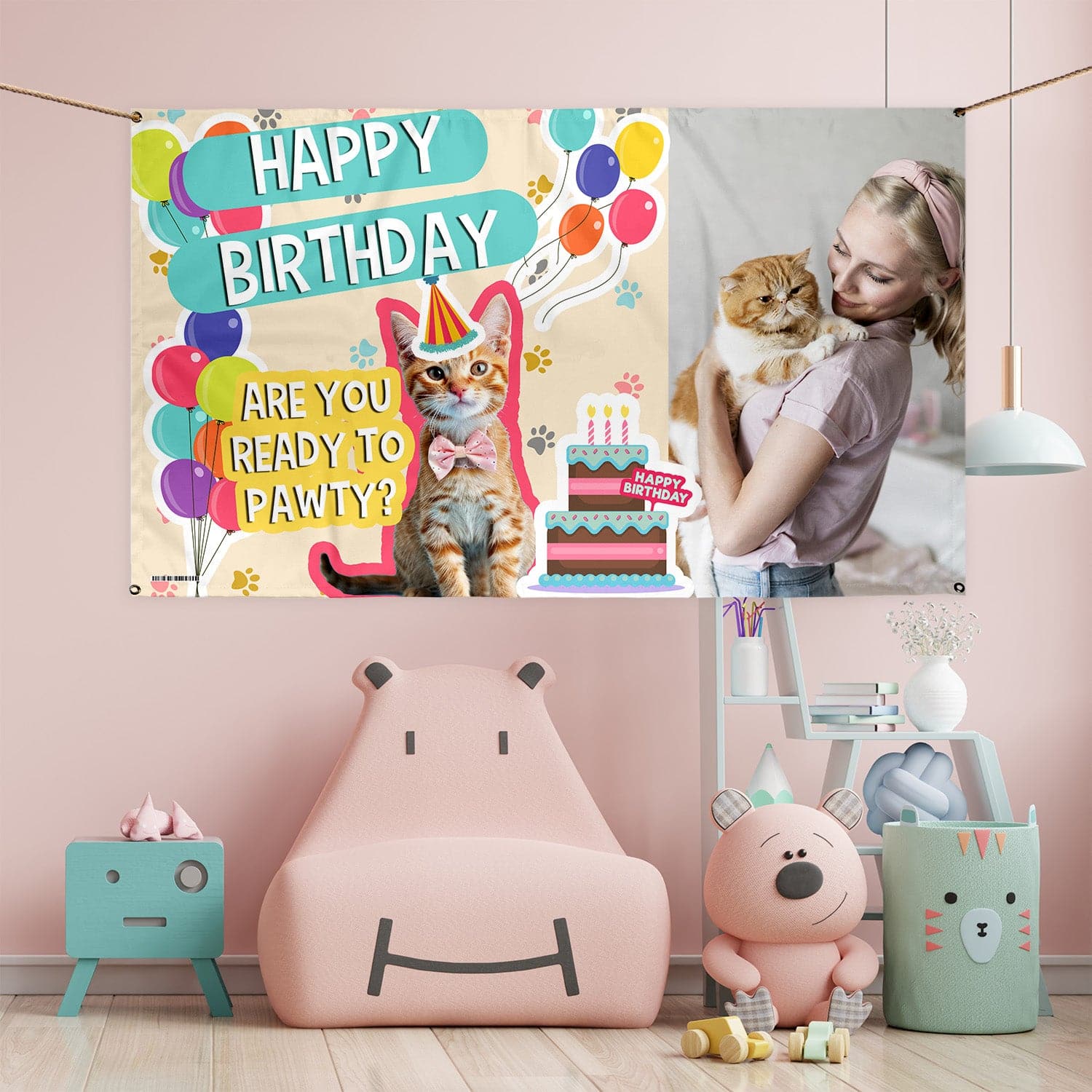 Cat Birthday Banner - Personalised 5ft x 3ft Fabric Banner – https ...