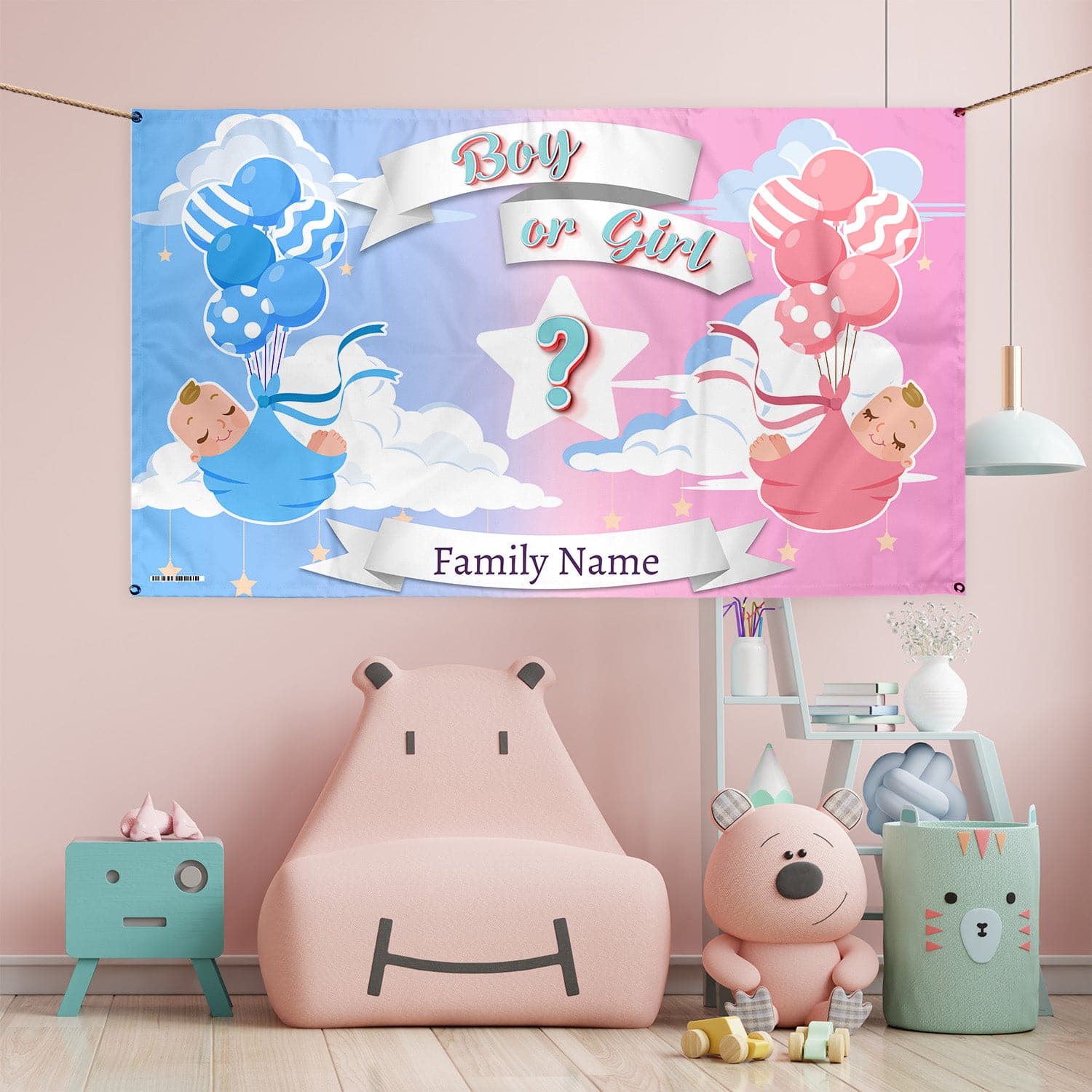 Gender Reveal Baby Banner - Personalised 5ft x 3ft Fabric Banner ...