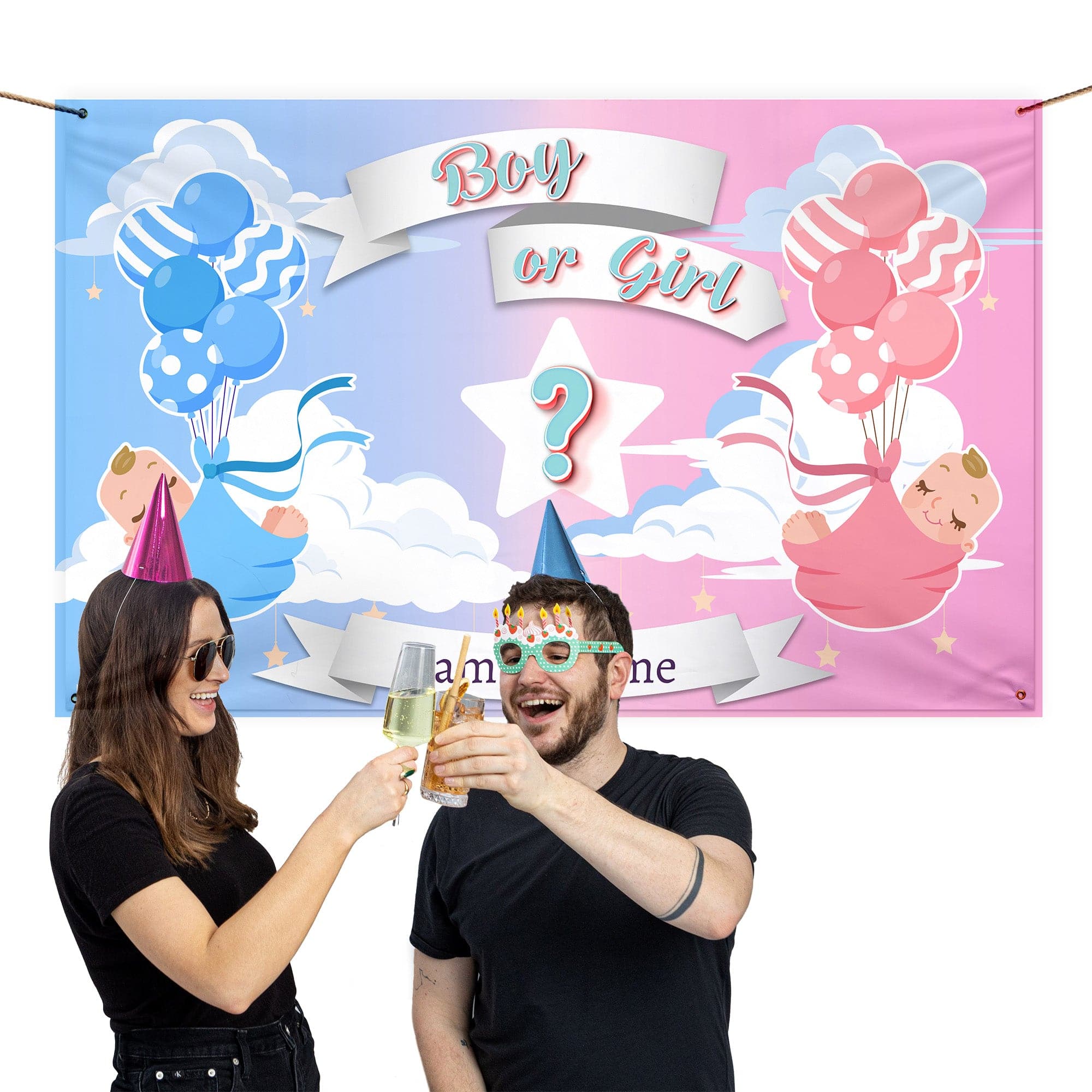 Gender Reveal Baby Banner - Personalised 5ft x 3ft Fabric Banner ...