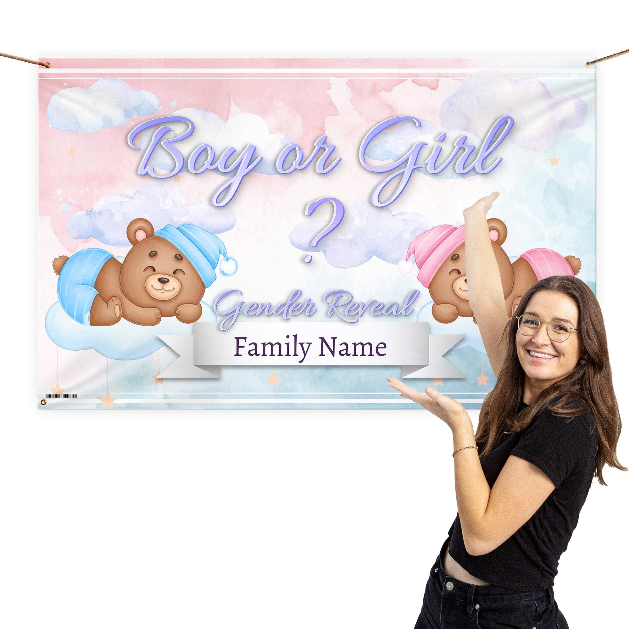 Gender Reveal Baby Bears Banner - Personalised 5ft x 3ft Fabric Banner ...
