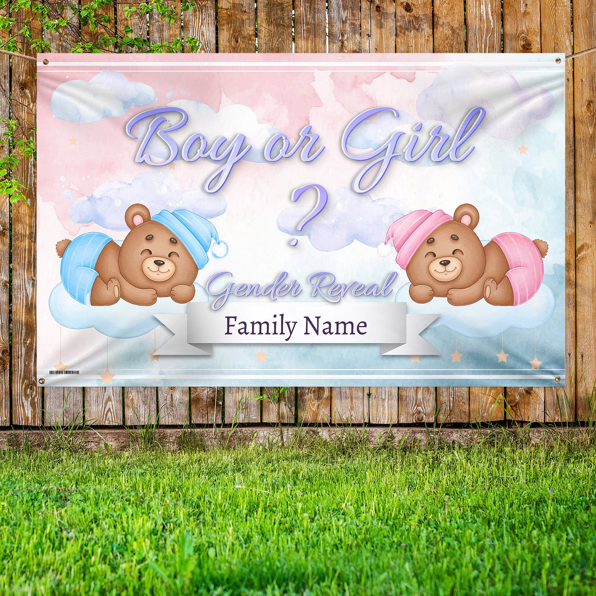 Gender Reveal Baby Bears Banner - Personalised 5ft x 3ft Fabric Banner ...
