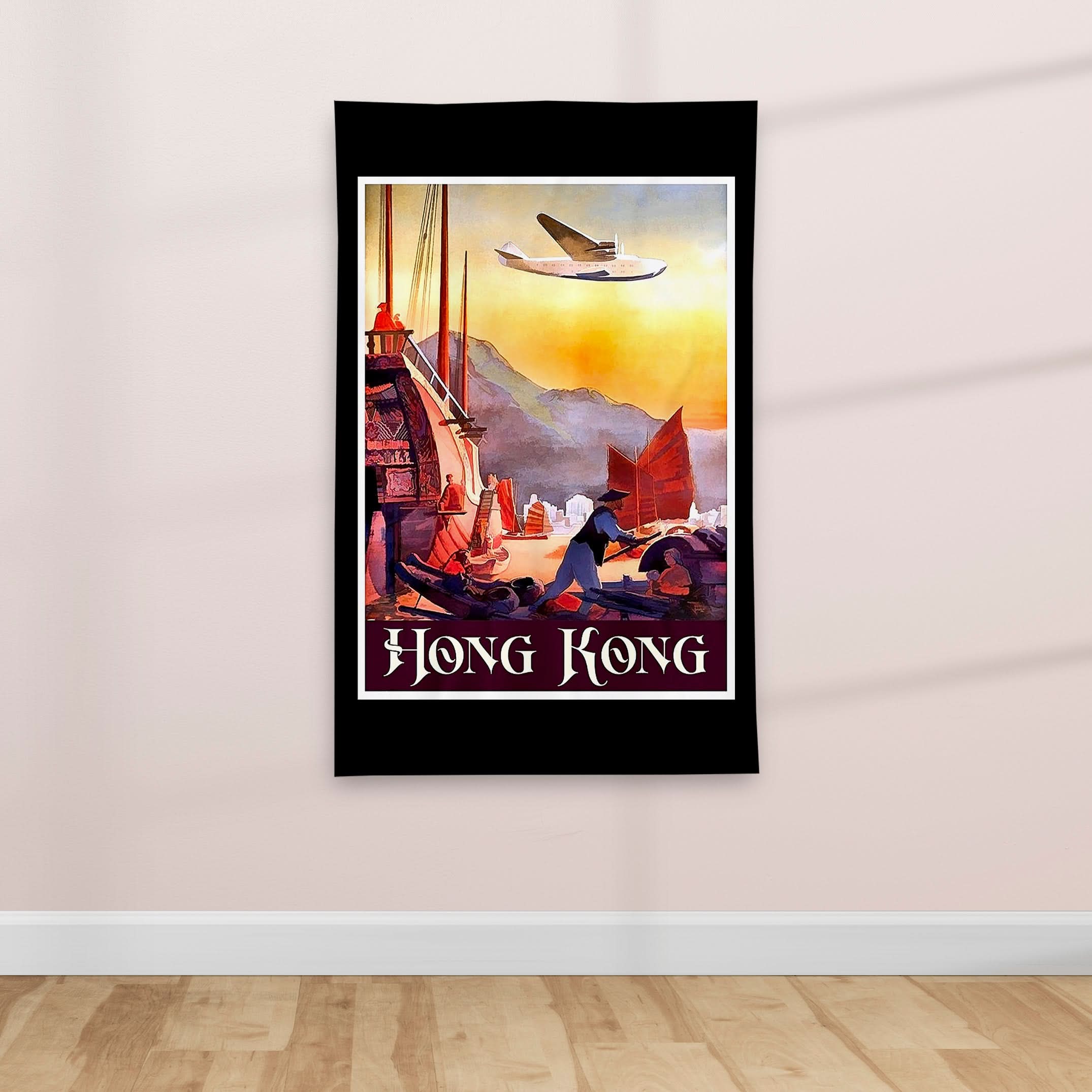 Hong Kong Vintage Travel Textile Poster, Retro Fabric Wall Art – https ...