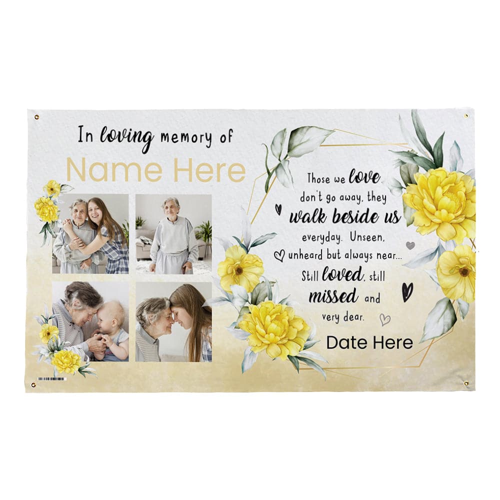 In Loving Memory - Yellow Flowers - Personalised Photo 5ft x 3ft Fabri ...