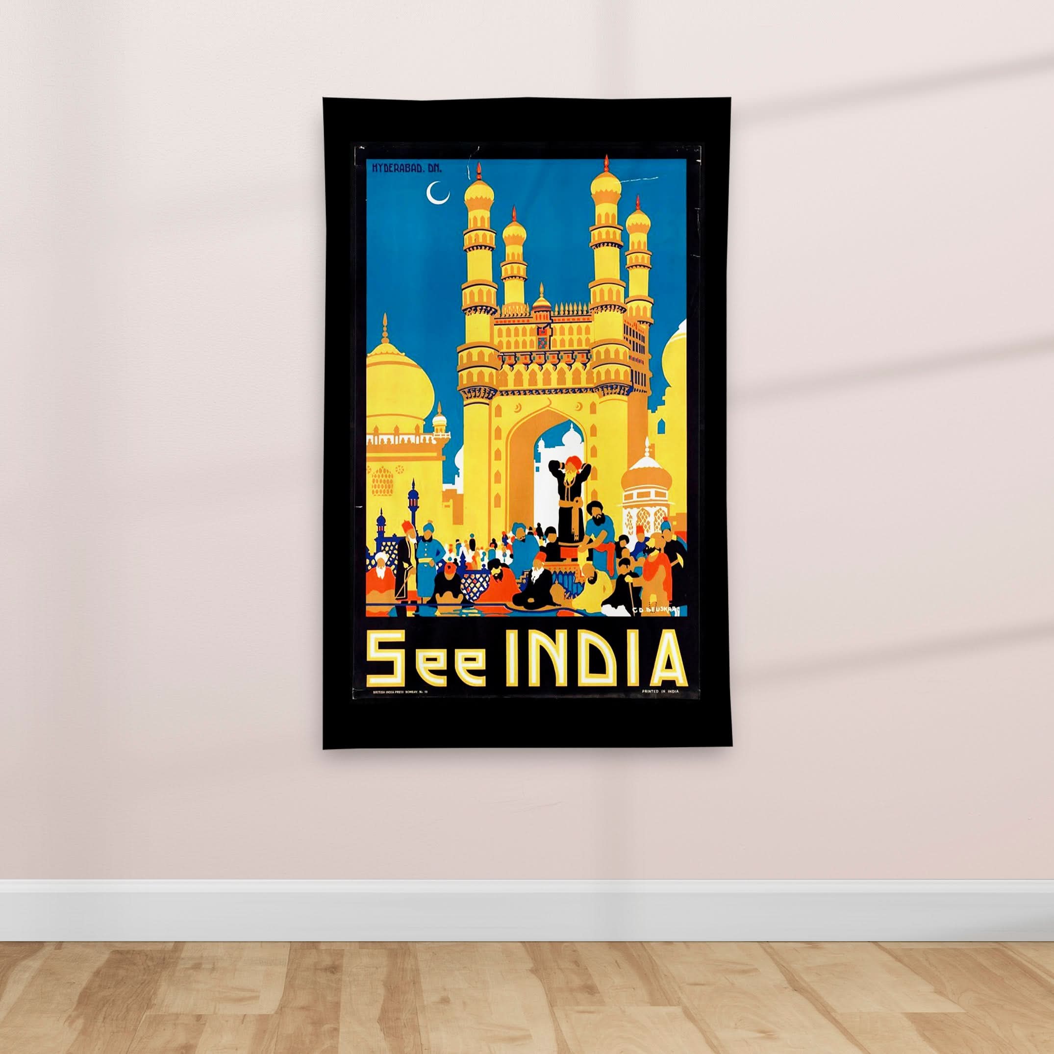 India Vintage Travel Textile Poster, Retro Fabric Wall Art – https ...