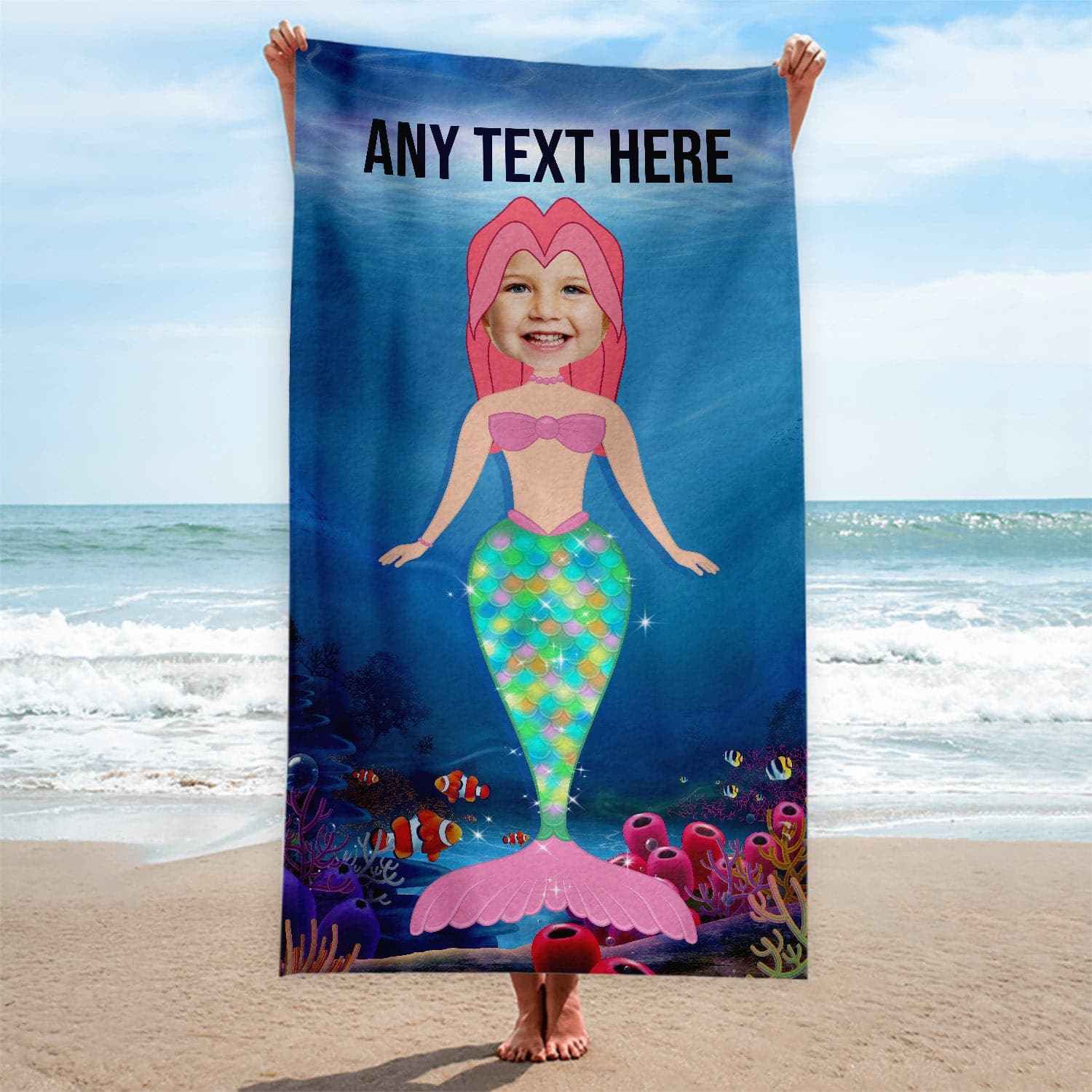 Mermaid Yourself! 3 Variants - Personalised Photo Beach Towel - 150CM ...