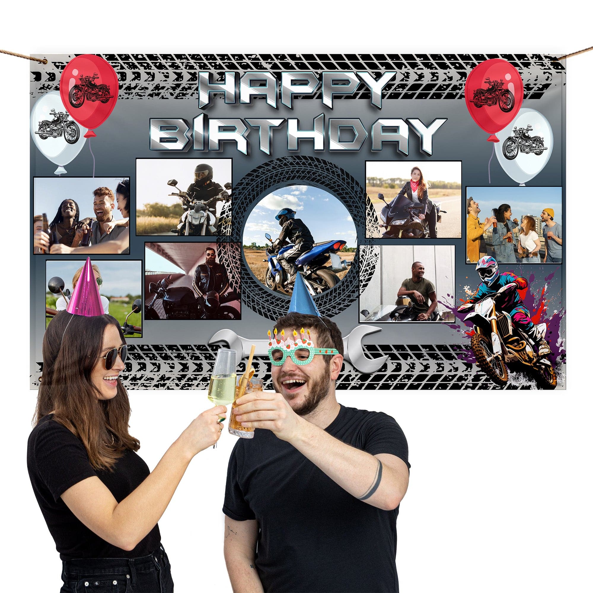 Biker Birthday Banner - Personalised 5ft x 3ft Fabric Banner – https ...