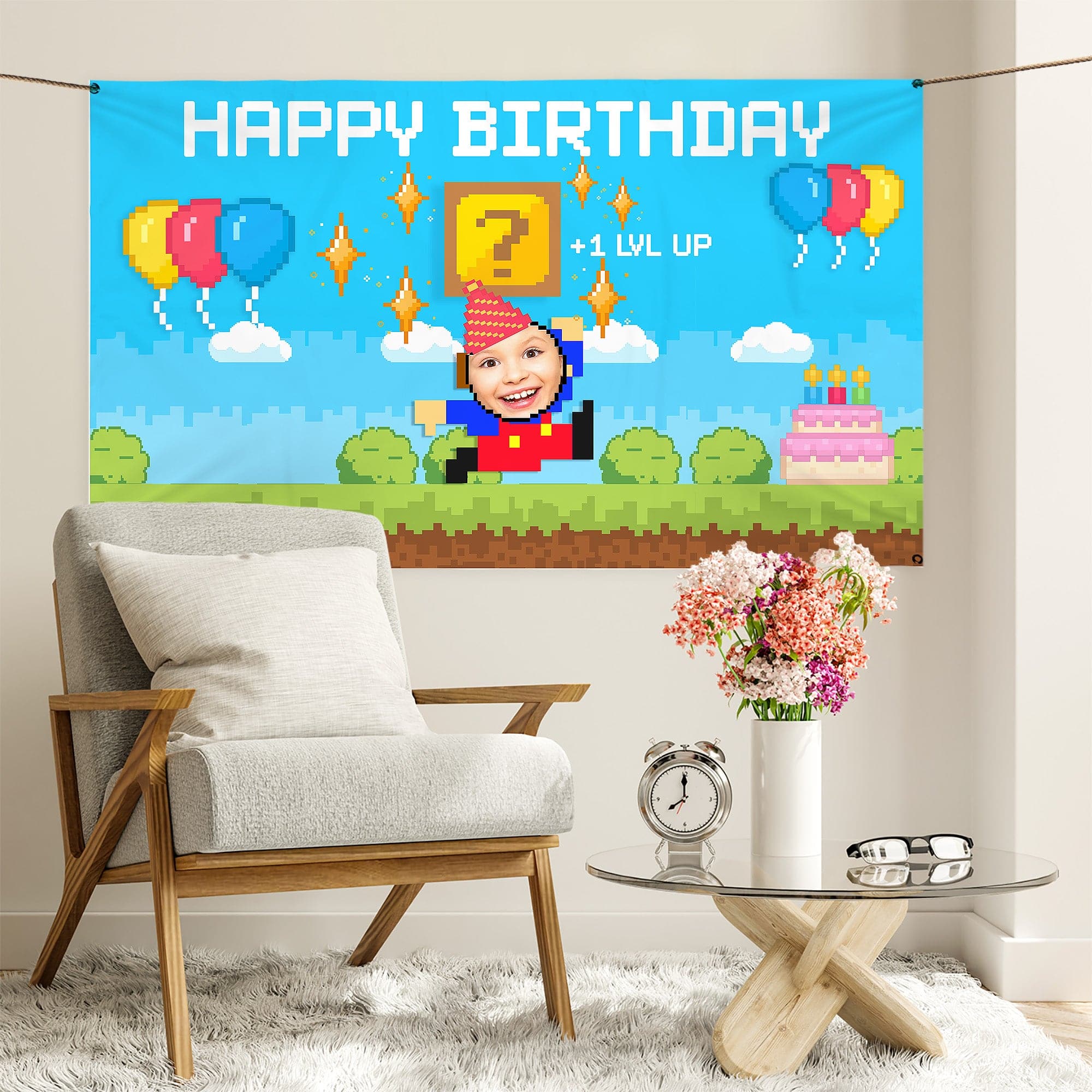 Video Game Character Birthday Banner - Personalised 5ft x 3ft Fabric B ...
