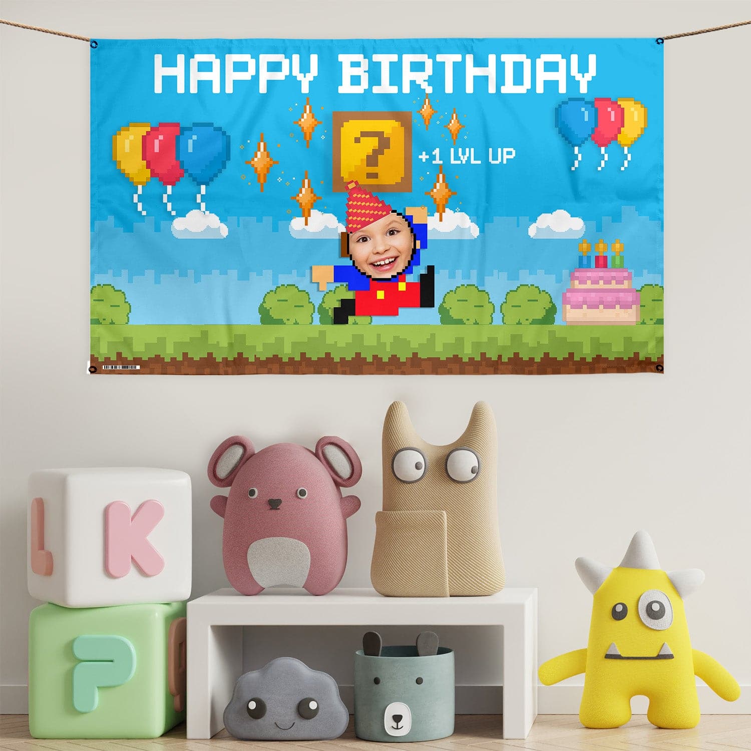Video Game Character Birthday Banner - Personalised 5ft x 3ft Fabric B ...