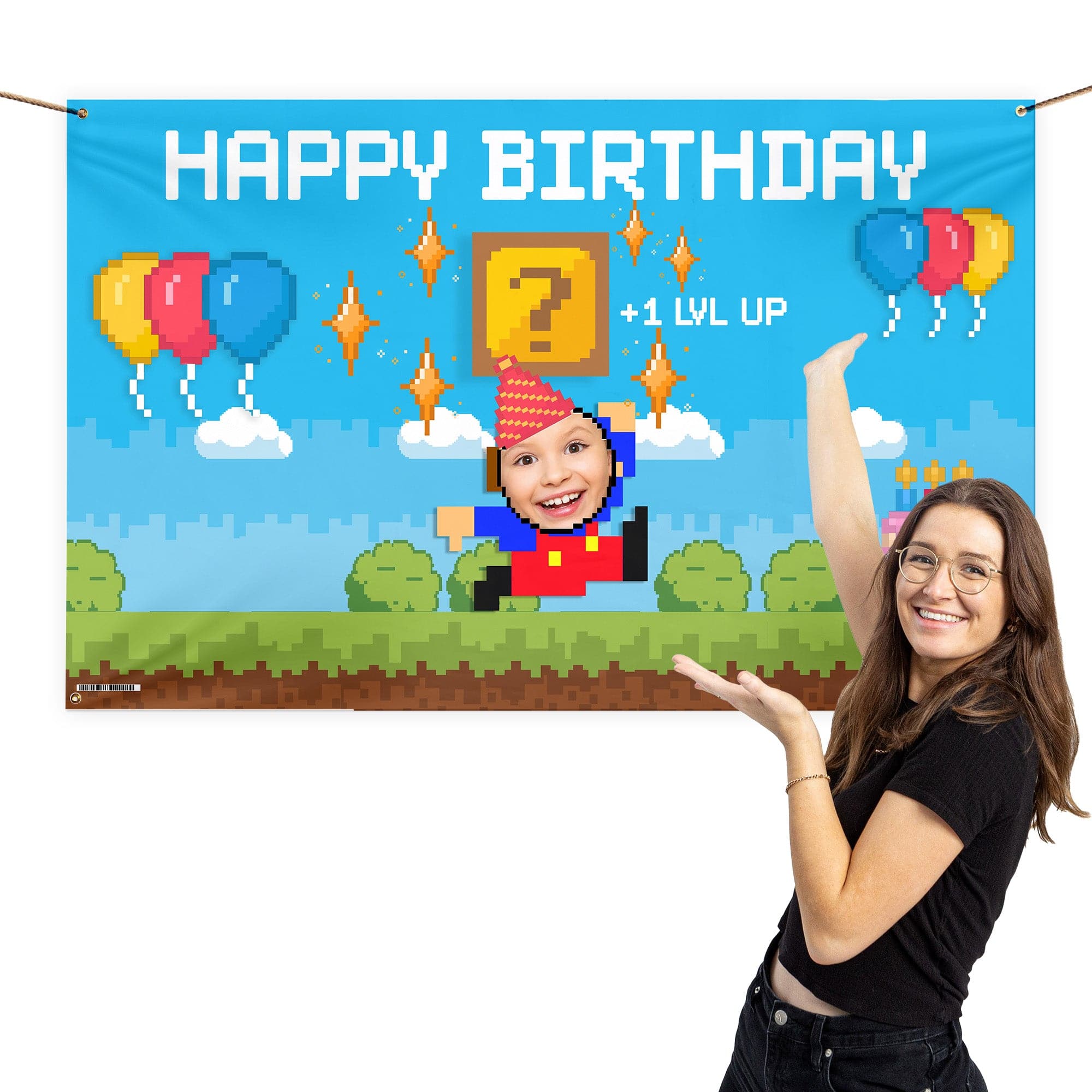 Video Game Character Birthday Banner - Personalised 5ft x 3ft Fabric B ...