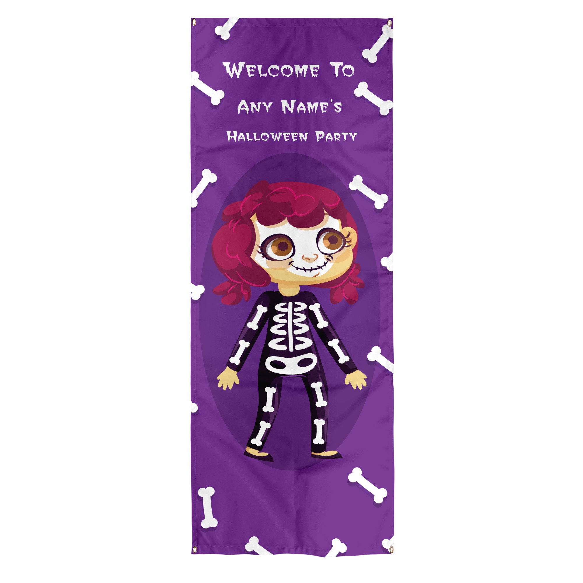 Personalised Text - Cartoon Skeleton Girl - Halloween Door Banner ...