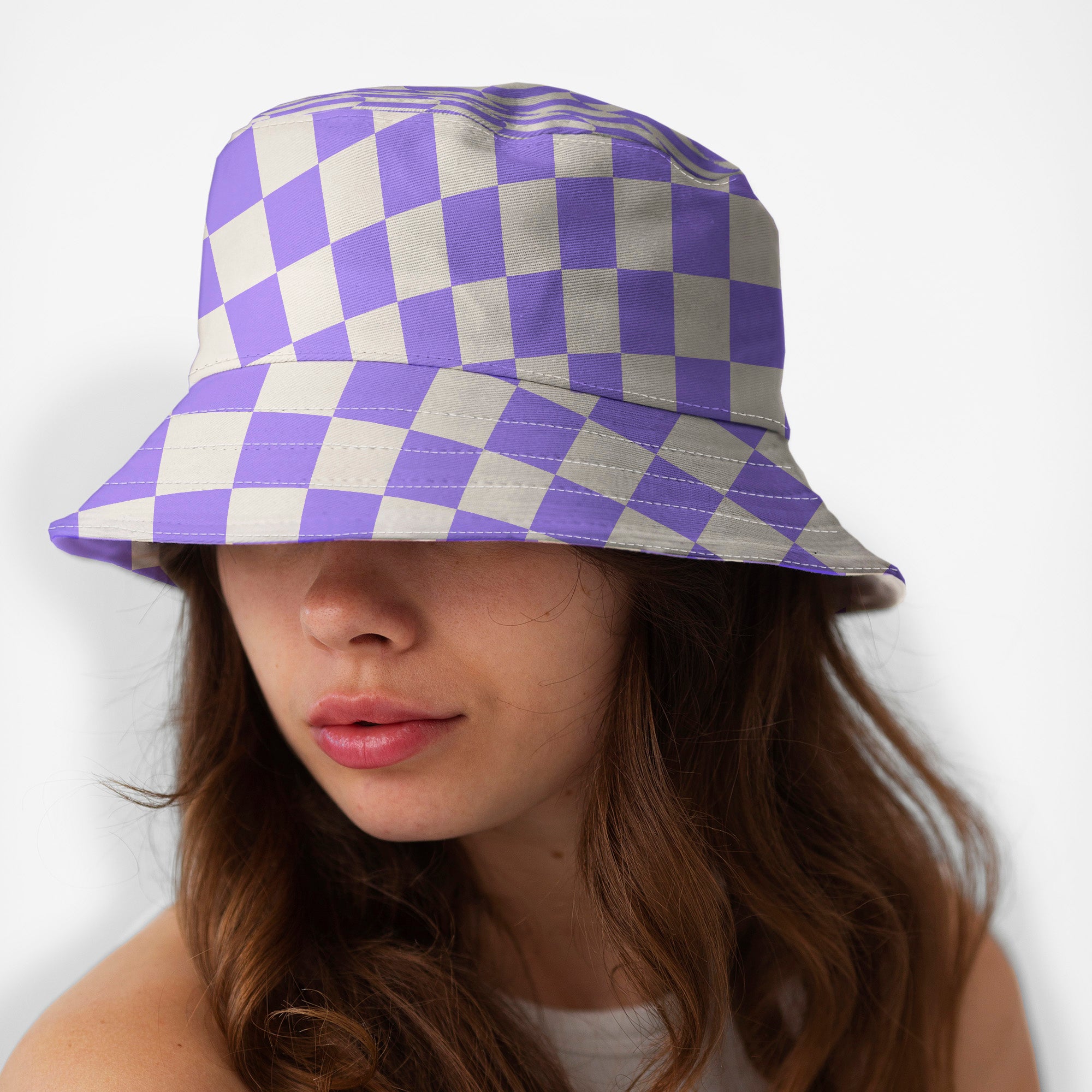 Wavy Chequered Pattern - Personalised Bucket Hat - Choose your colour ...