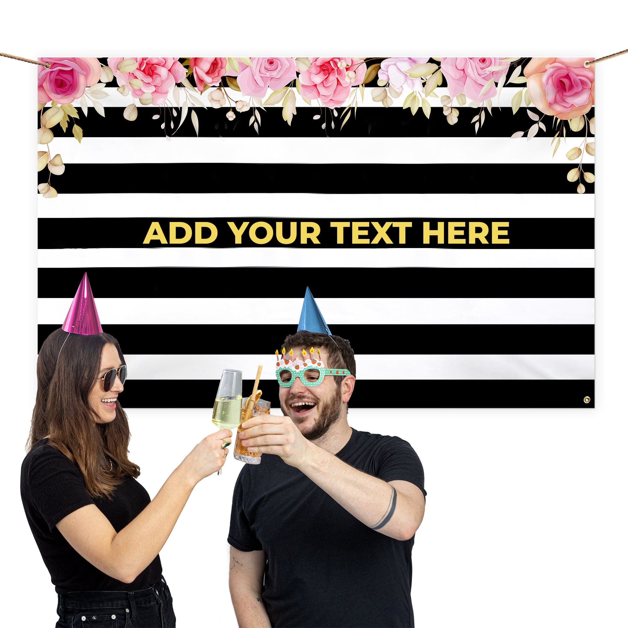 Personalised Text - Floral Stripe Banner - 5ft x 3ft – https ...