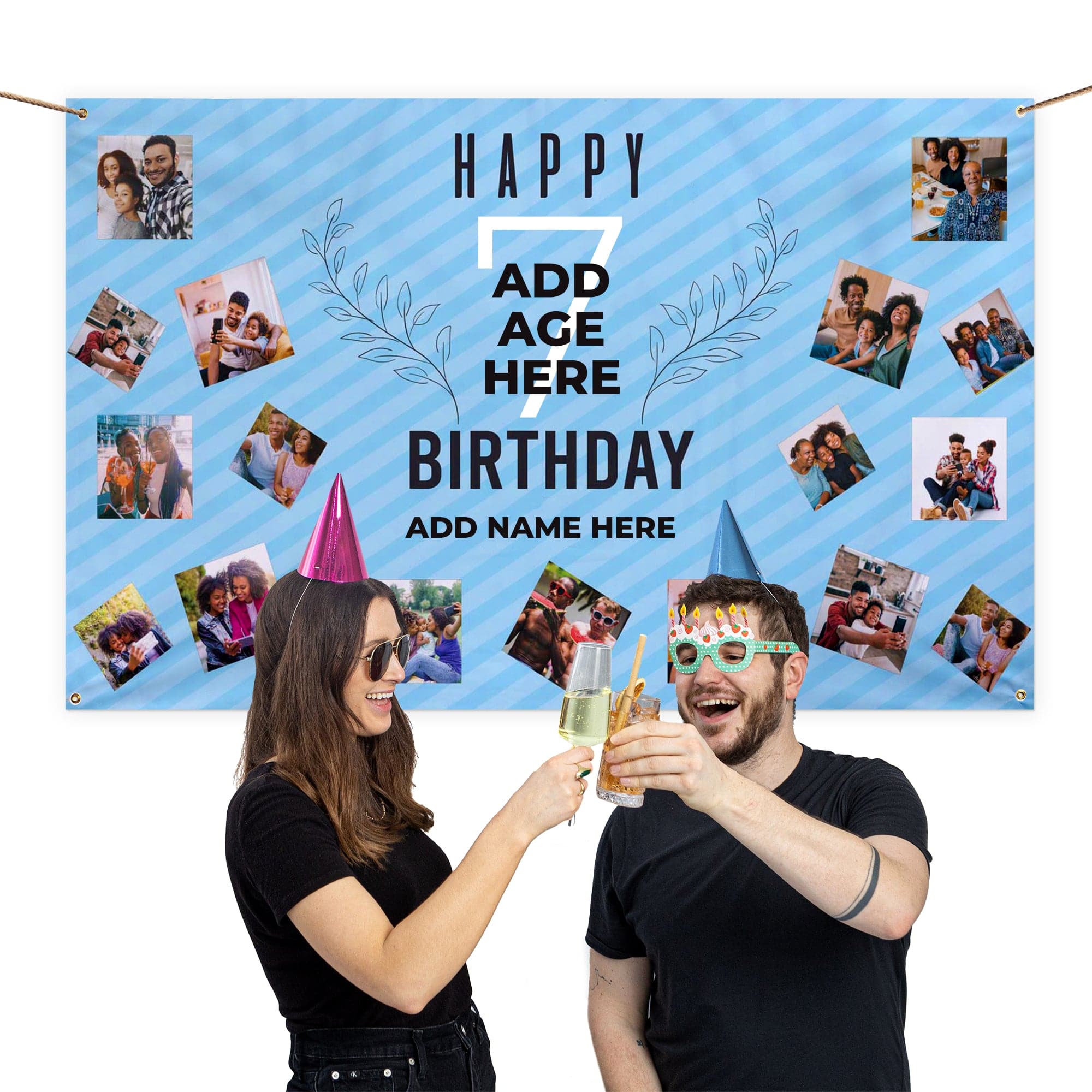 Personalised Fabric Blue Stripe Birthday Banner - Edit Age and Name ...