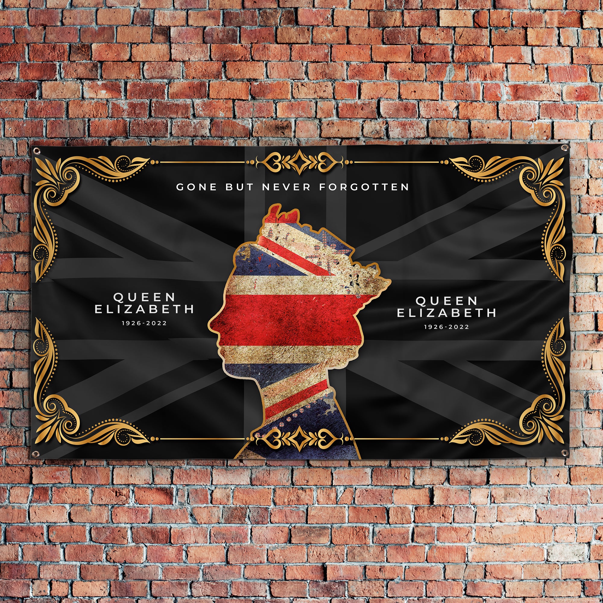 The Queen - B&W Flag - Banner - 5ft x 3ft – https://britishmade.gifts/
