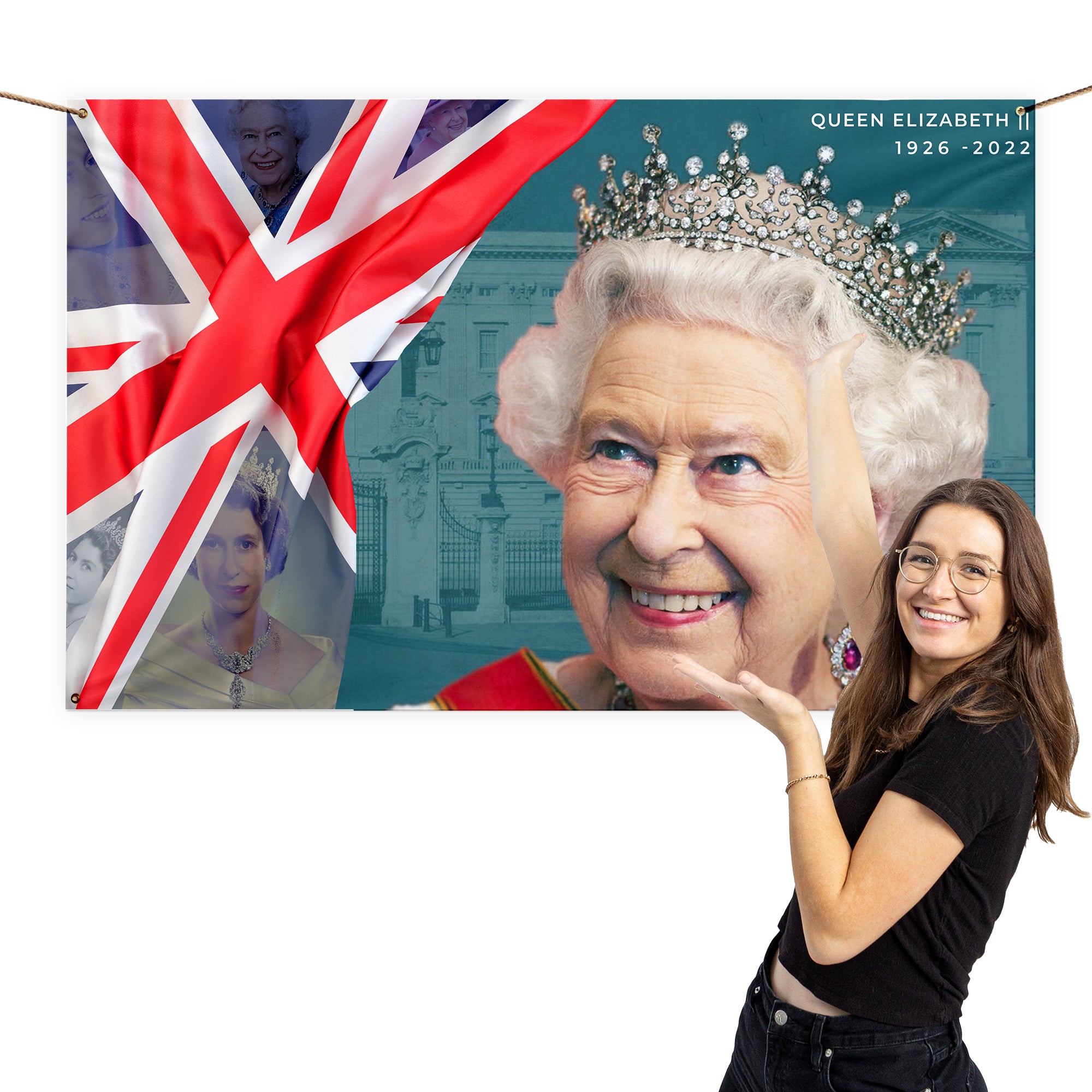 Queens Commemorative - Outside Buckingham Palace - 5ft x 3ft Fabric Ba ...