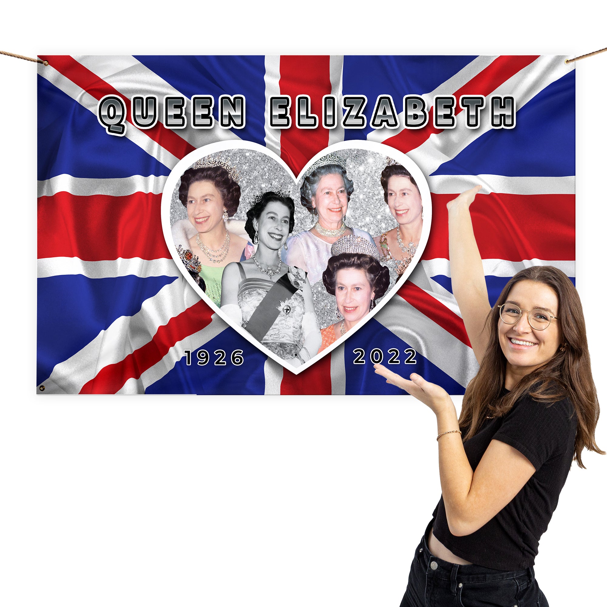 Queens Commemorative - Love Heart Collage - 5ft x 3ft Fabric Banner ...