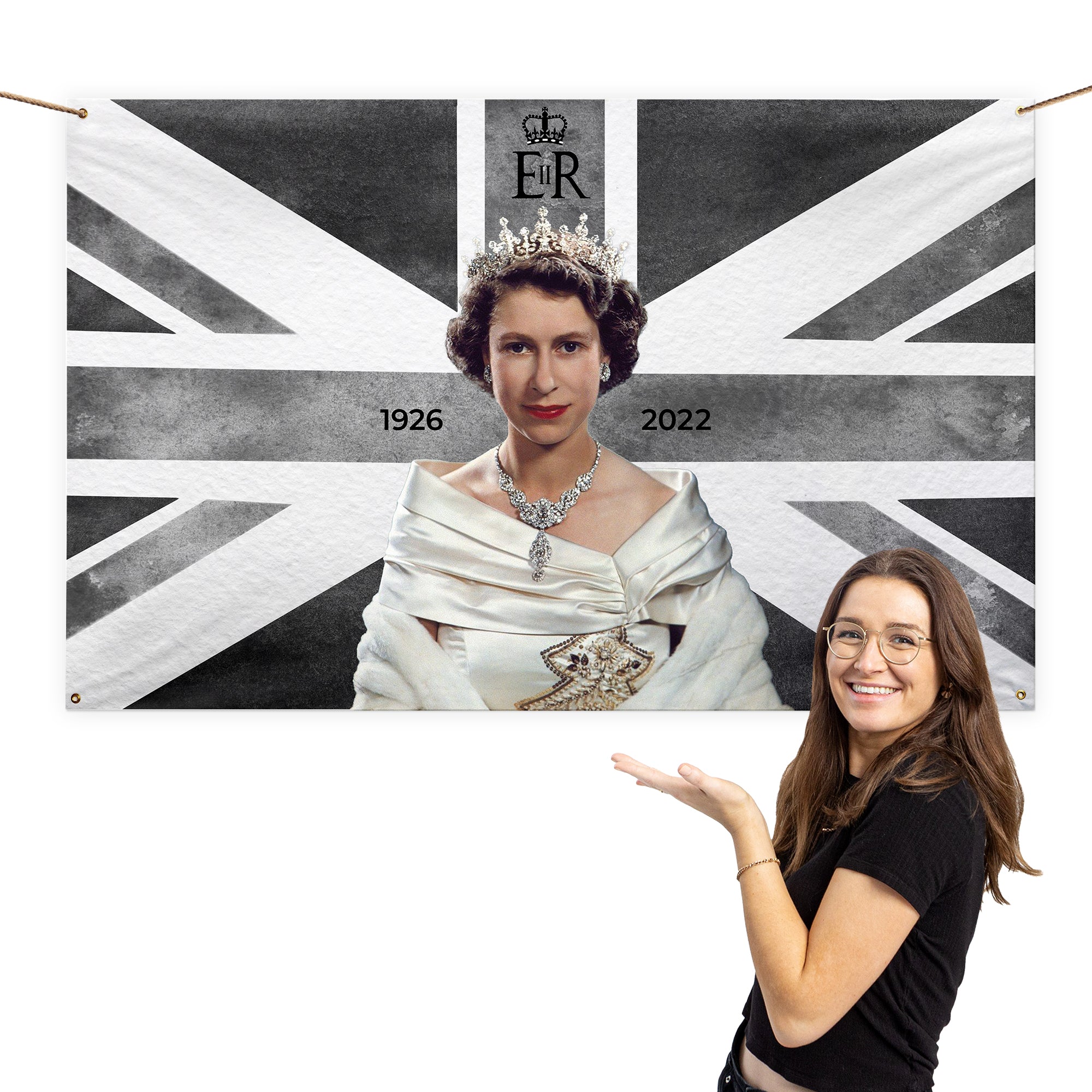 Queens Commemorative - Monochrome Portrait - 5ft x 3ft Fabric Banner ...