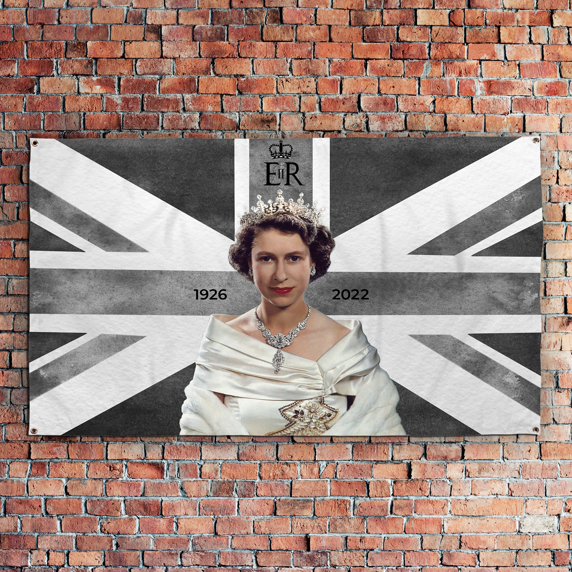 Queens Commemorative - Monochrome Portrait - 5ft x 3ft Fabric Banner ...