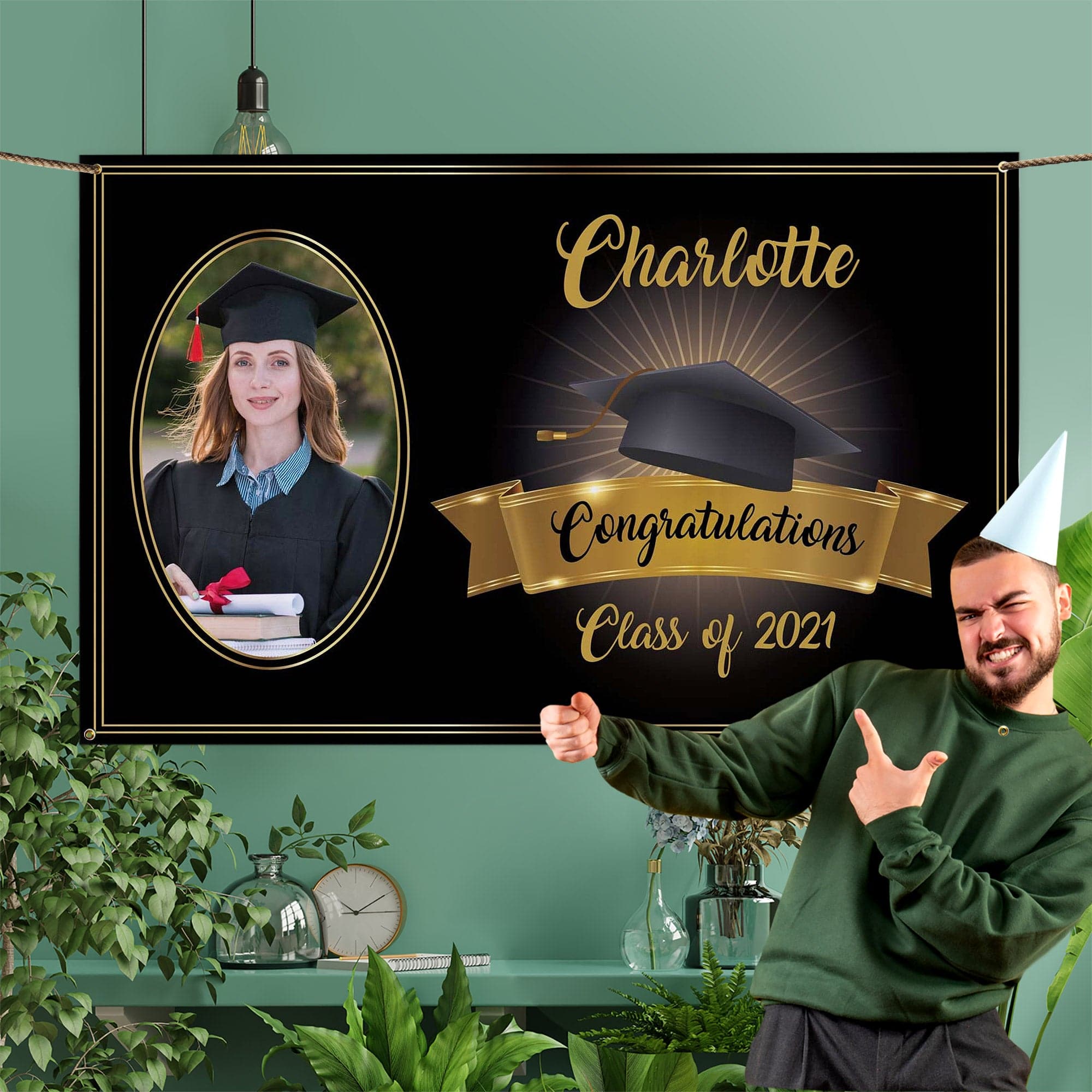 Black and Gold Graduation Banner - Add your name and class - 5ft x 3ft ...