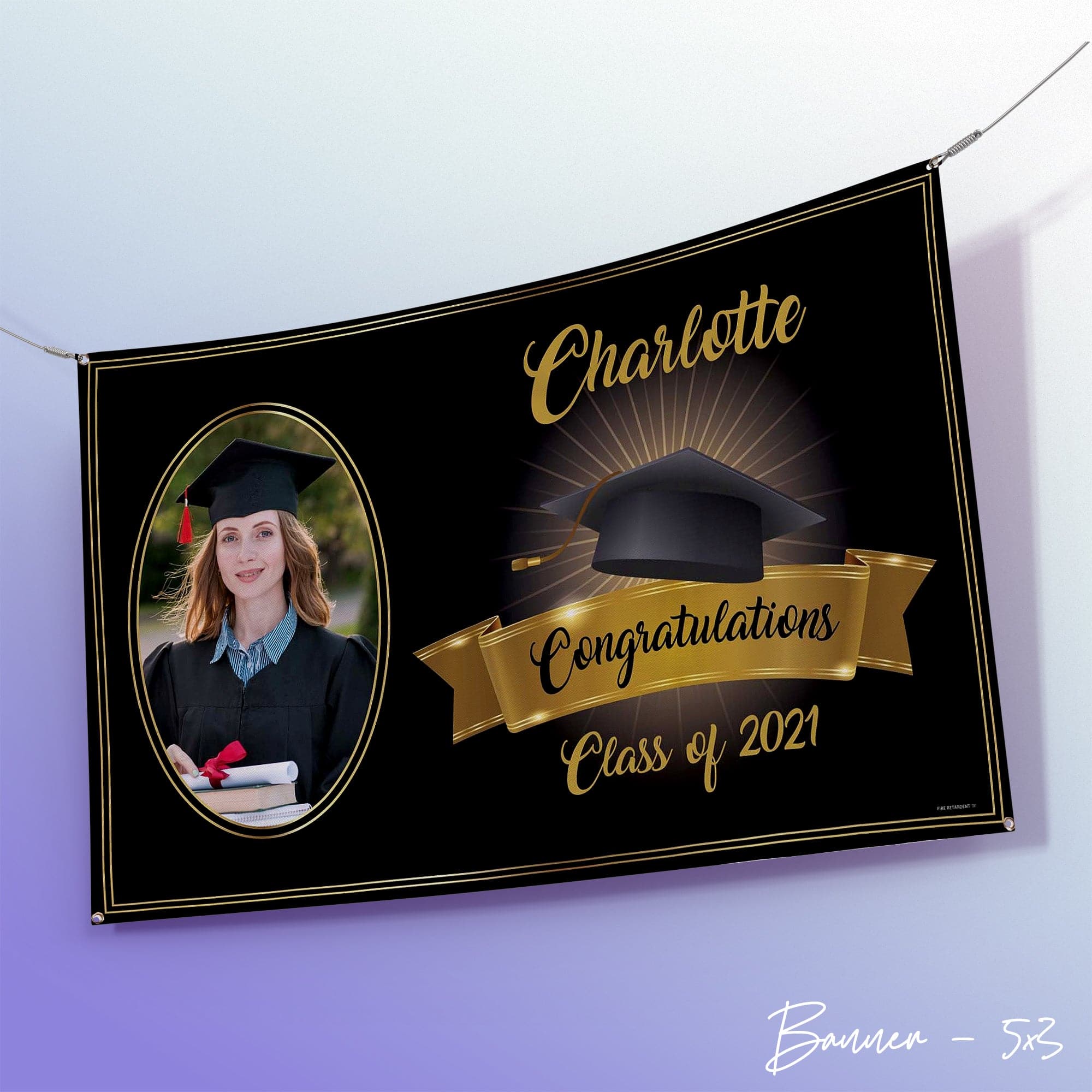 Black and Gold Graduation Banner - Add your name and class - 5ft x 3ft ...