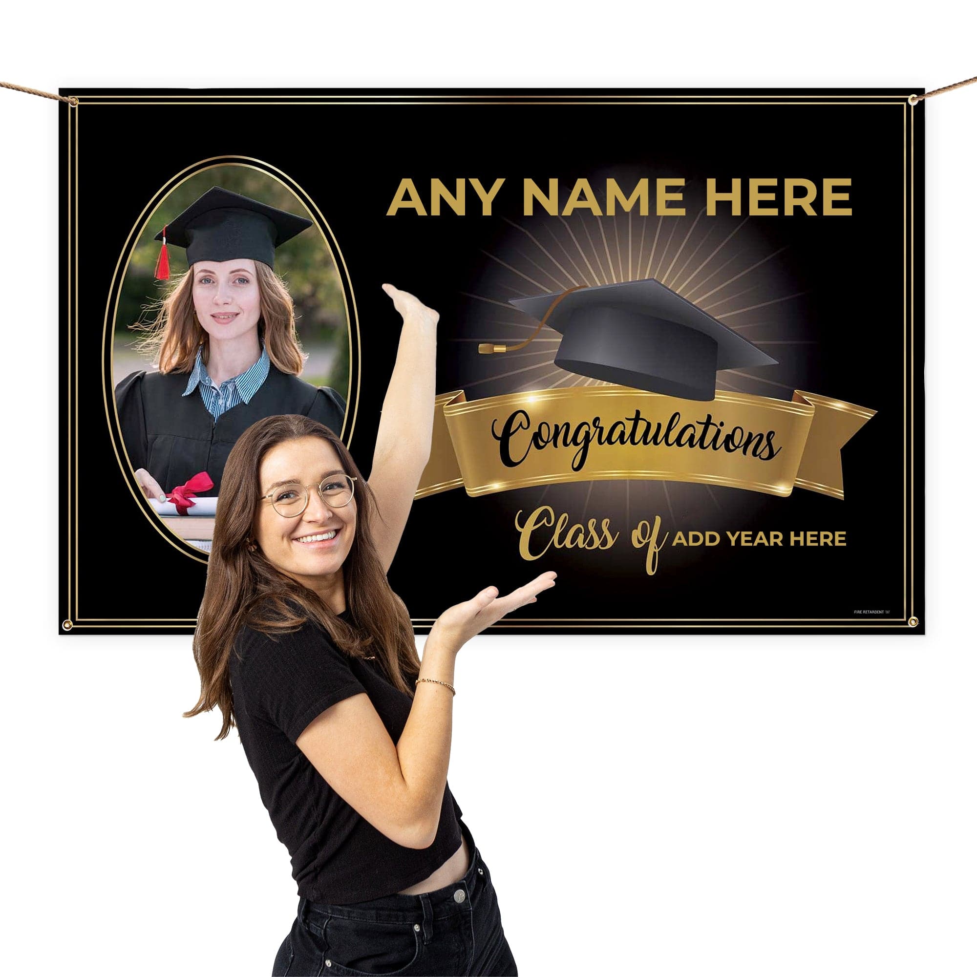 Black and Gold Graduation Banner - Add your name and class - 5ft x 3ft ...