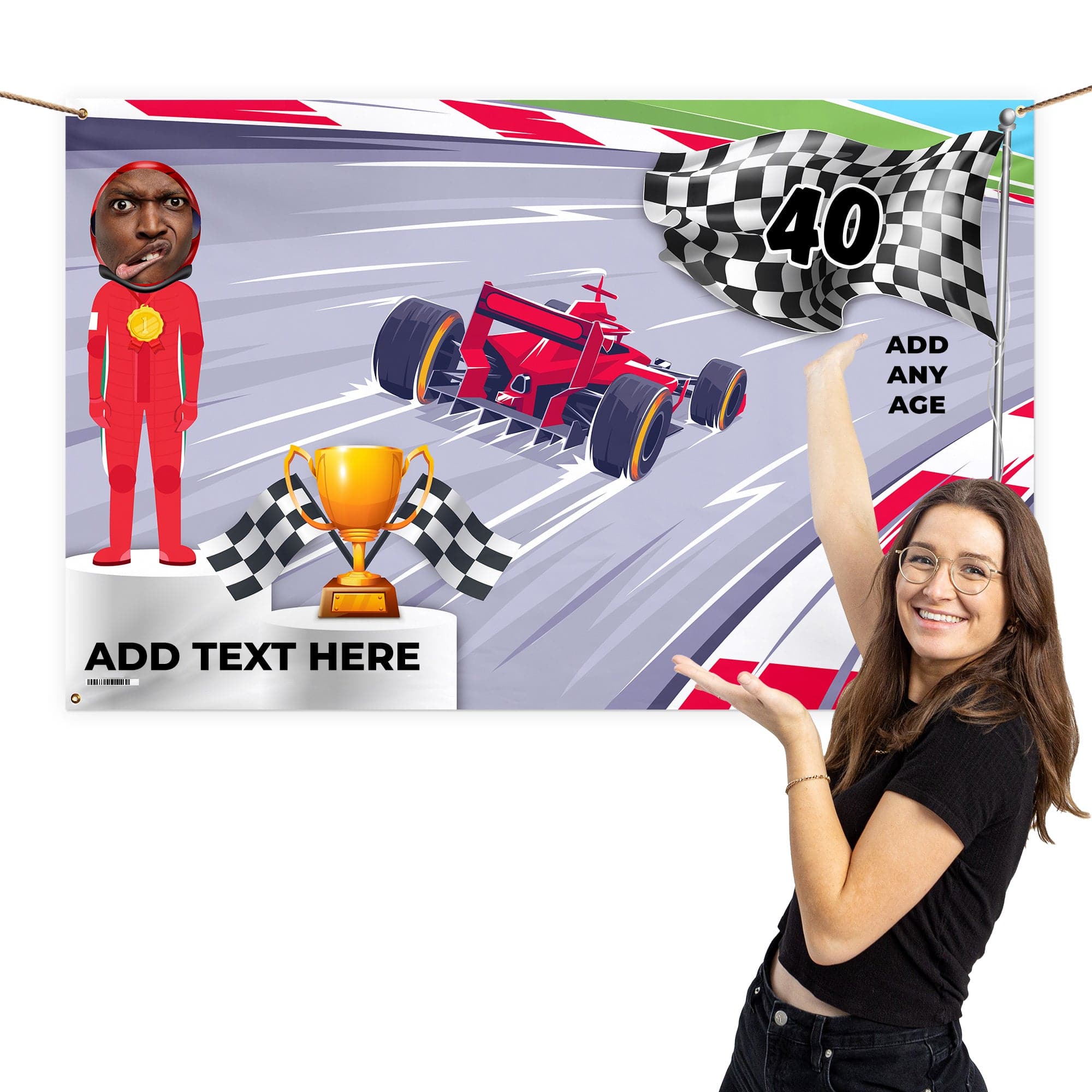 Personalised Text - Race Car Banner - 5ft x 3ft – https://britishmade ...