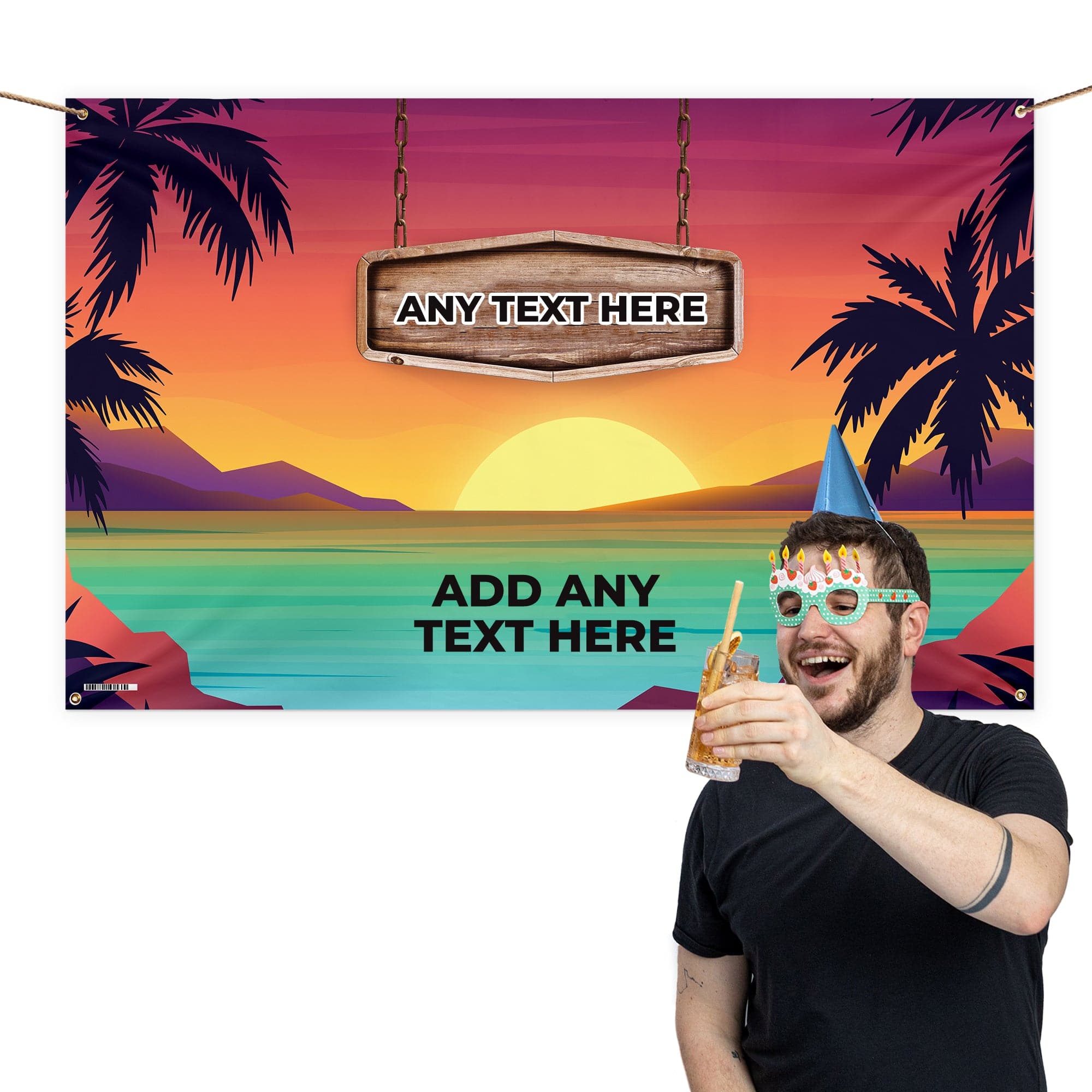 Personalised Text - Island Sunset Party Backdrop - 5ft x 3ft – https ...