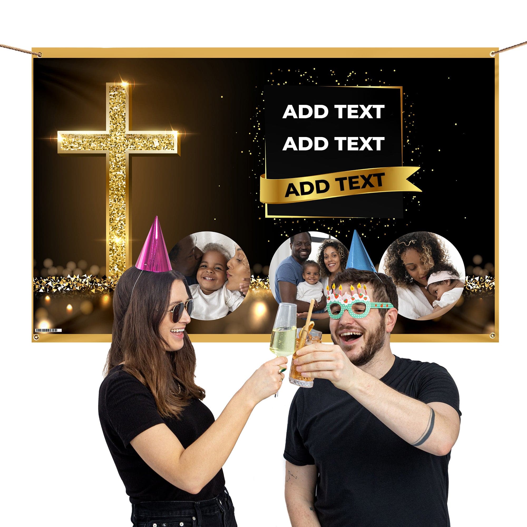 Gold Glitter Cross Photo Banner - Edit text - 5FT X 3FT – https ...