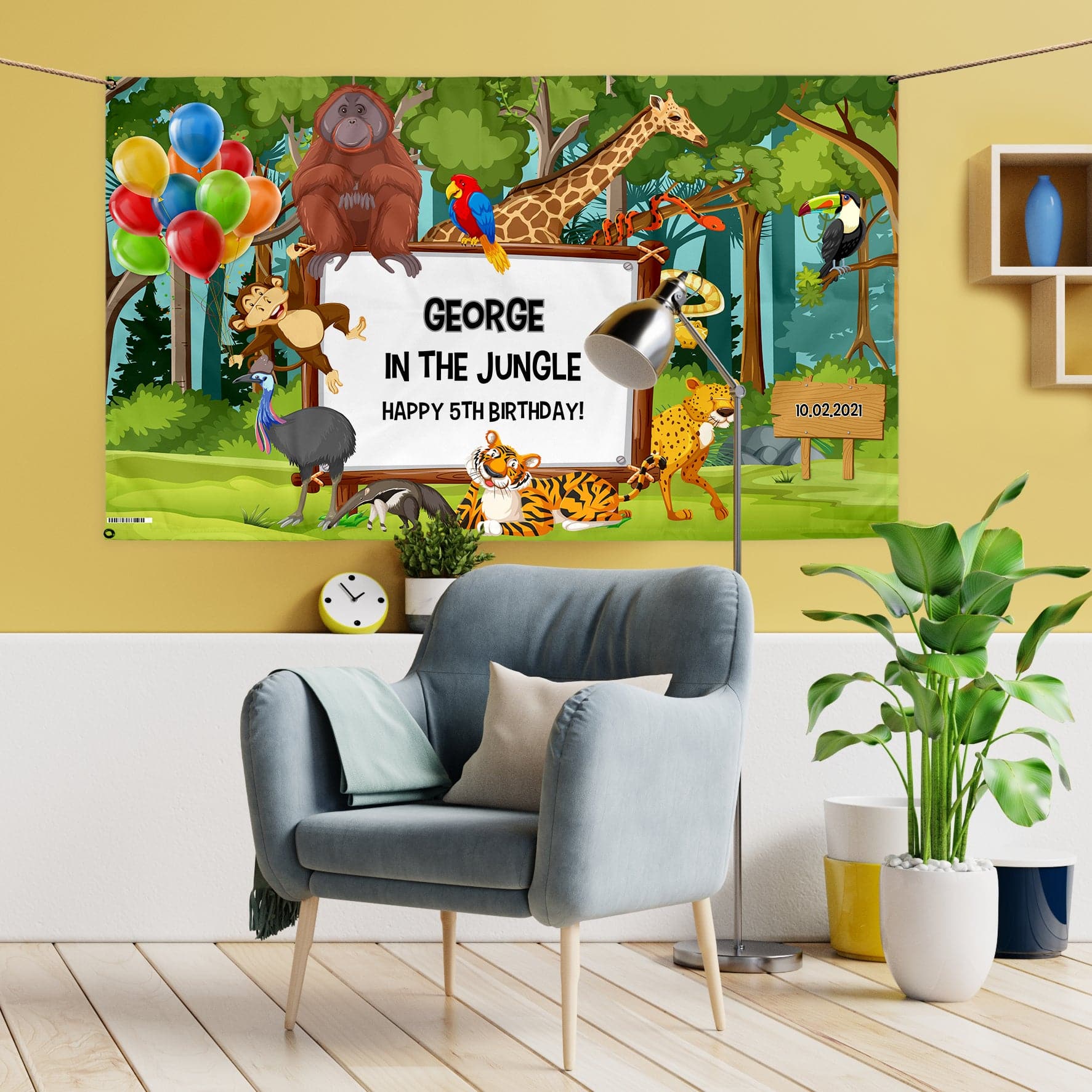 Personalised Text - Jungle Party Fabric Banner - 5ft x 3ft – https ...