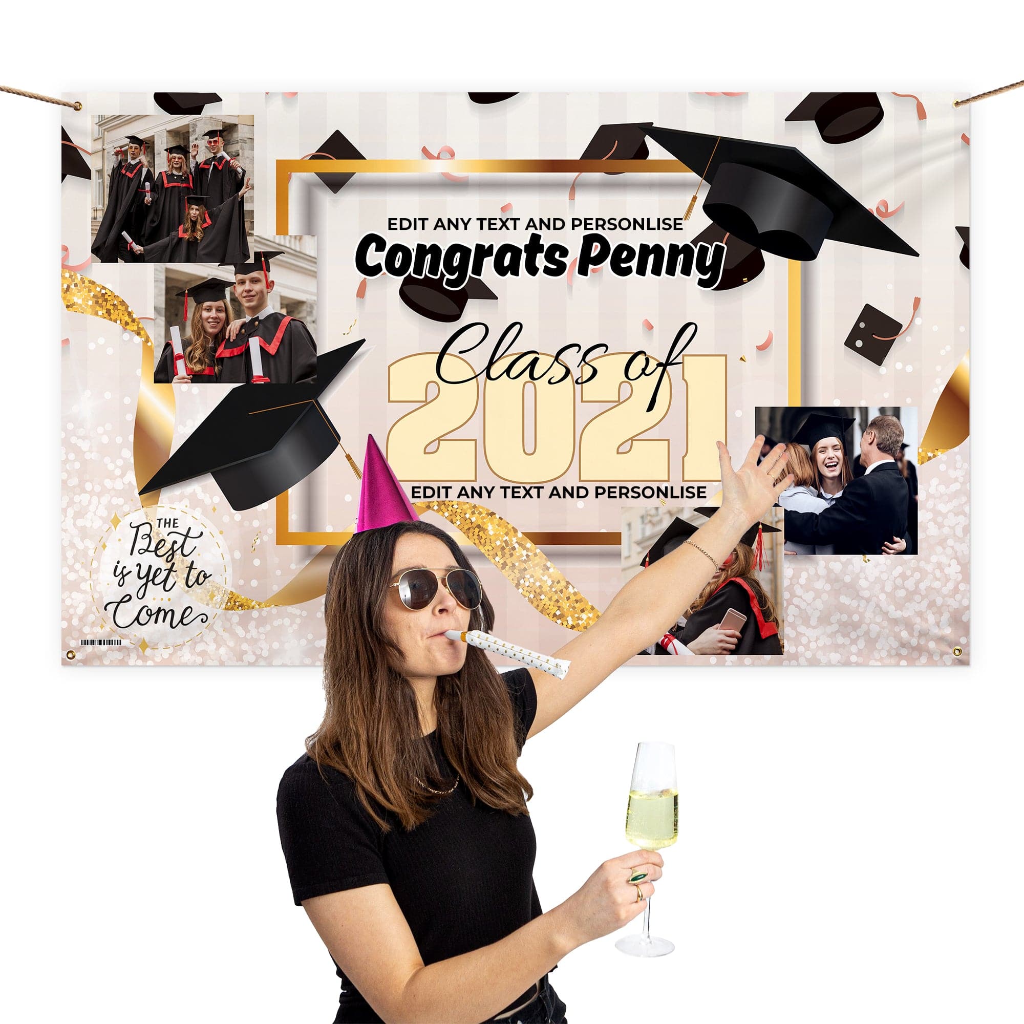 Graduation Photo Banner - Blush Stripes - Edit Text - 5FT X 3FT – https ...