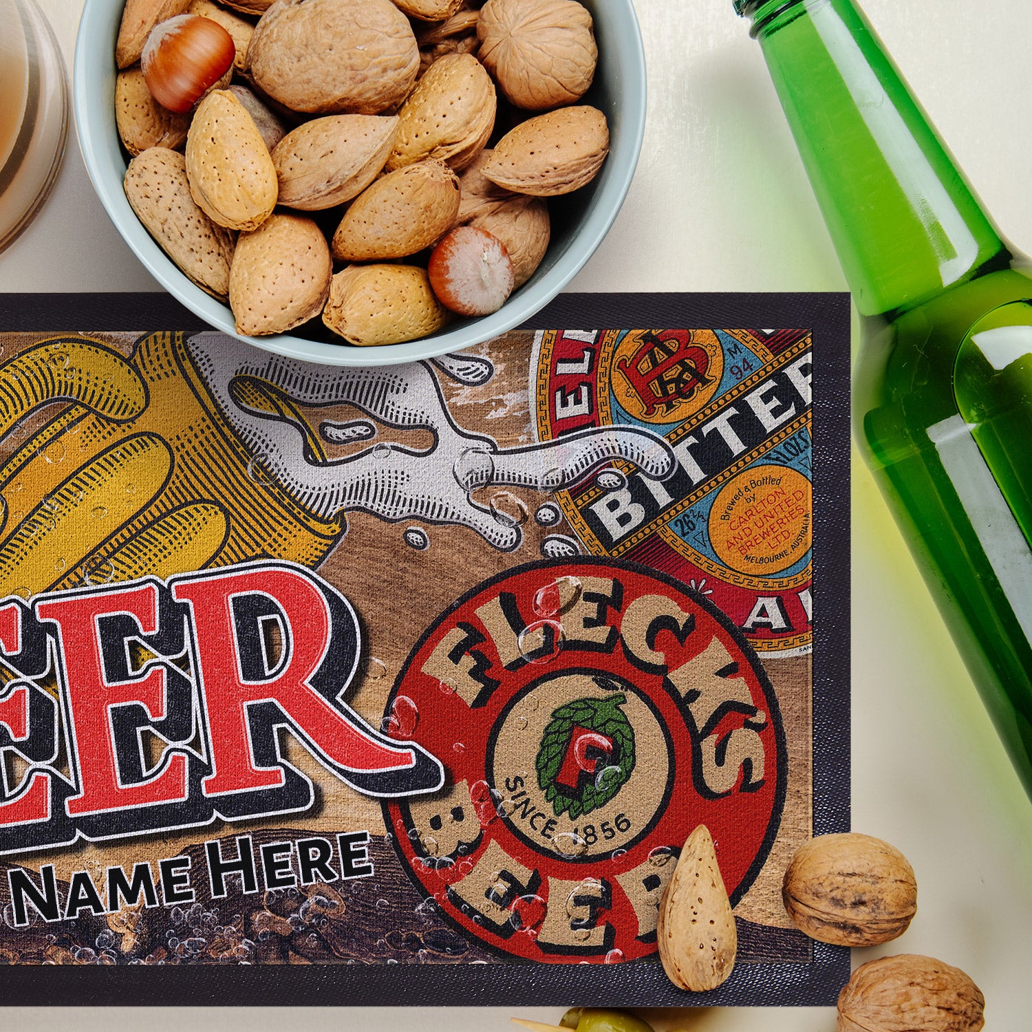 Pub and Beer Inspired - Vintage Beer Collage - Personalised Text Bar R ...