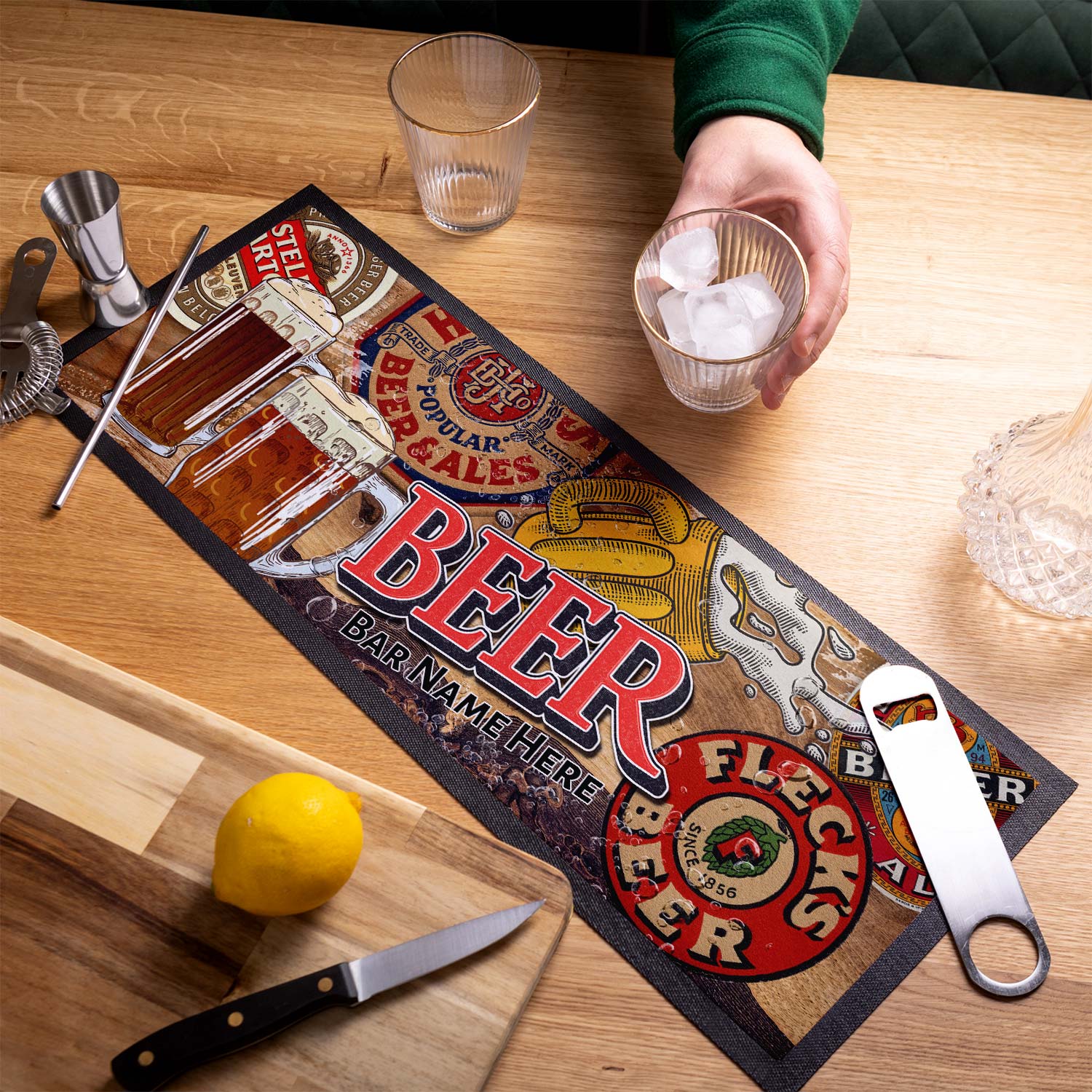 Pub and Beer Inspired - Vintage Beer Collage - Personalised Text Bar R ...