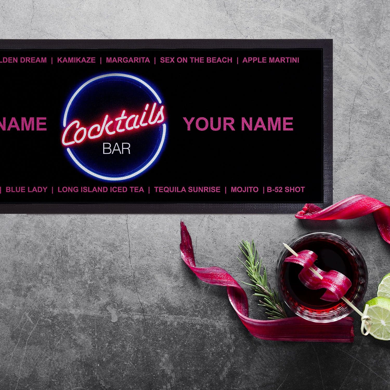 Personalised Bar Runner - Cocktail Names – https://britishmade.gifts/