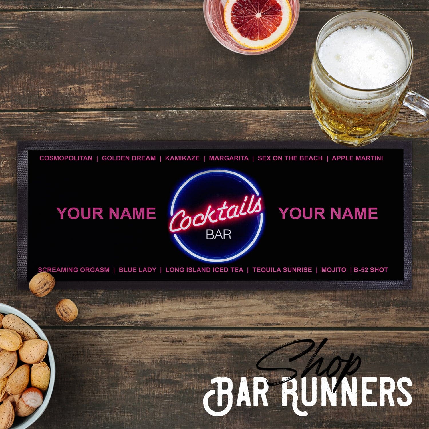 Personalised Bar Runner - Cocktail Names – https://britishmade.gifts/