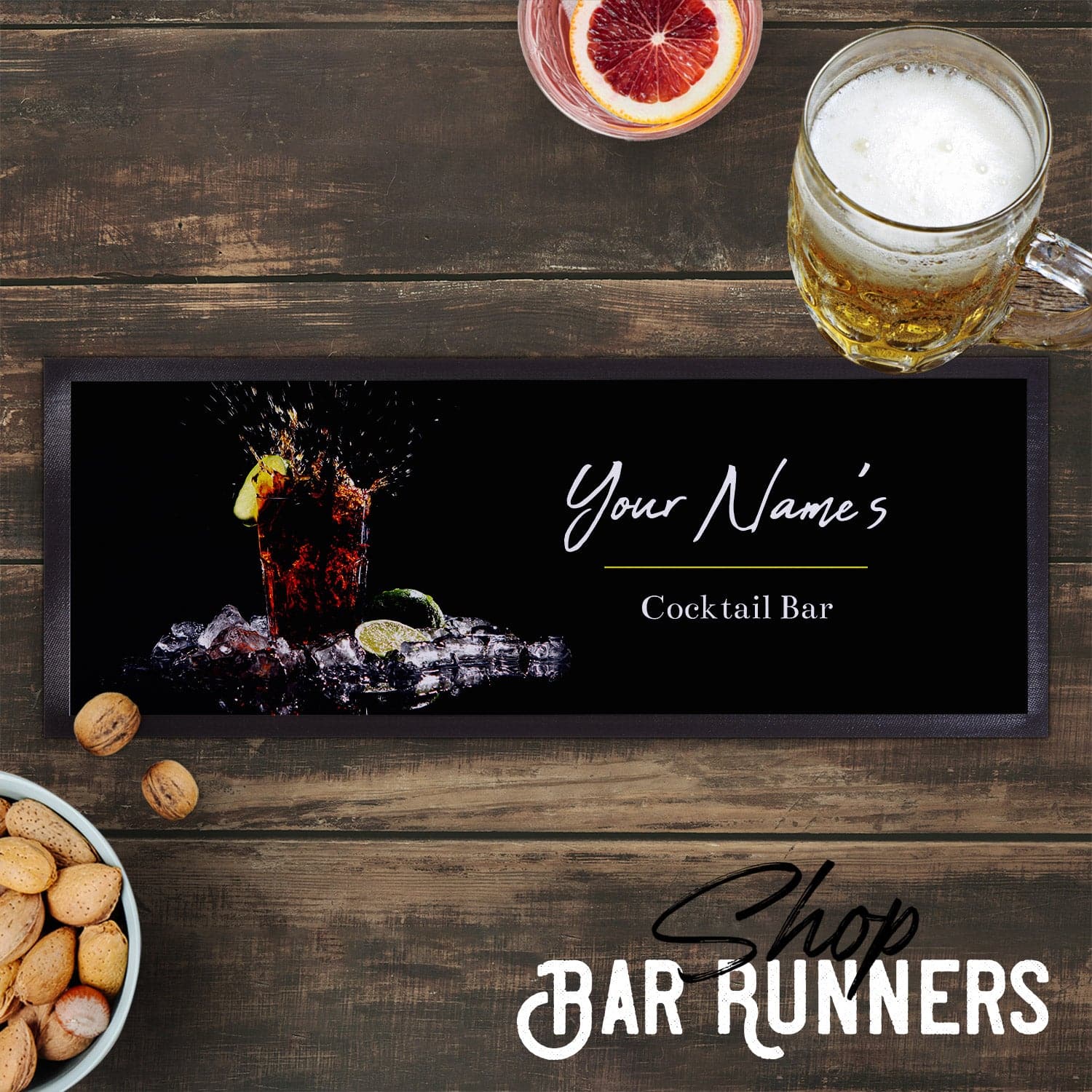 Personalised Bar Runner - Cocktails - Splash – https://britishmade.gifts/