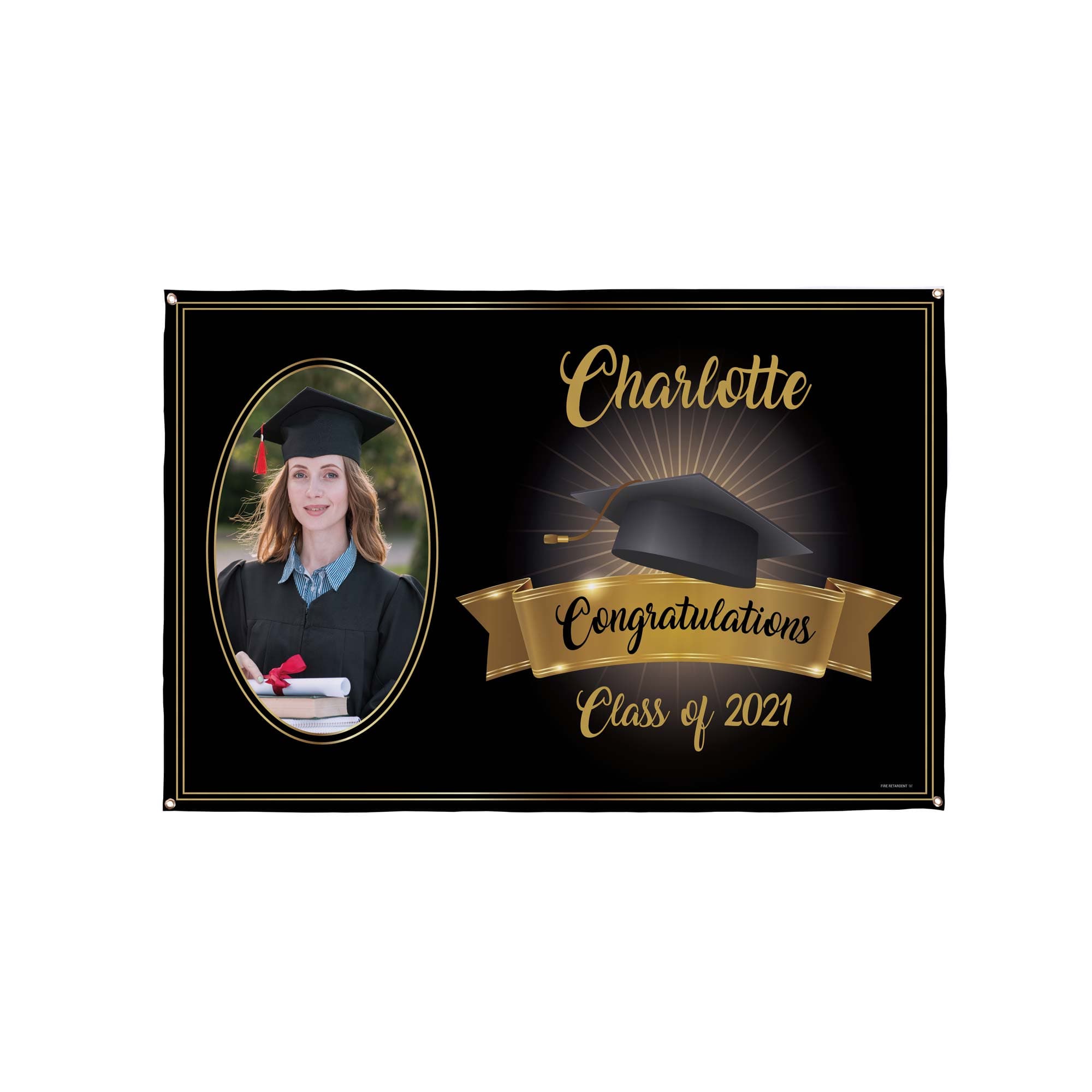 Black and Gold Graduation Banner - Add your name and class - 5ft x 3ft ...