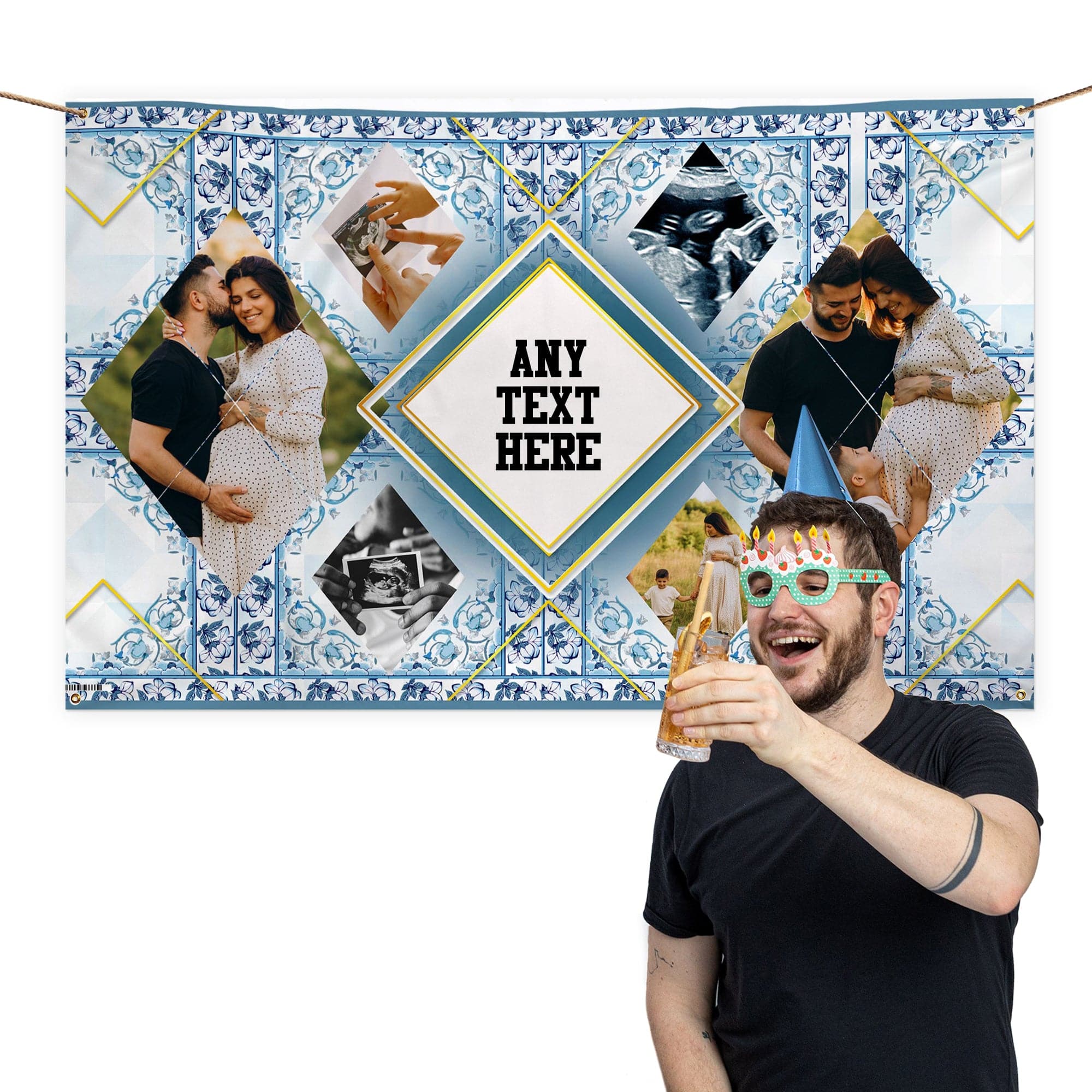 Fabric Geometric Photo Party Banner, 5FT X 3FT - Blue Tile – https ...