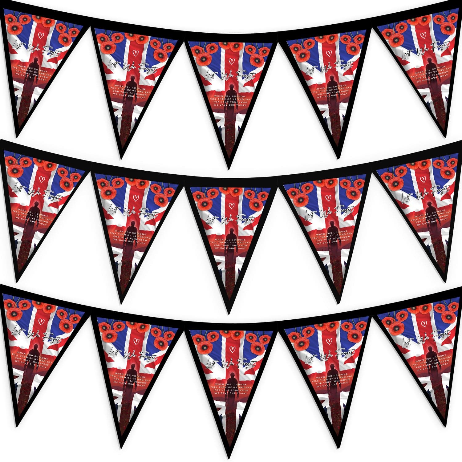 Remembrance Day - Sunset Soldier - 3m Fabric Bunting With 15 Individua ...