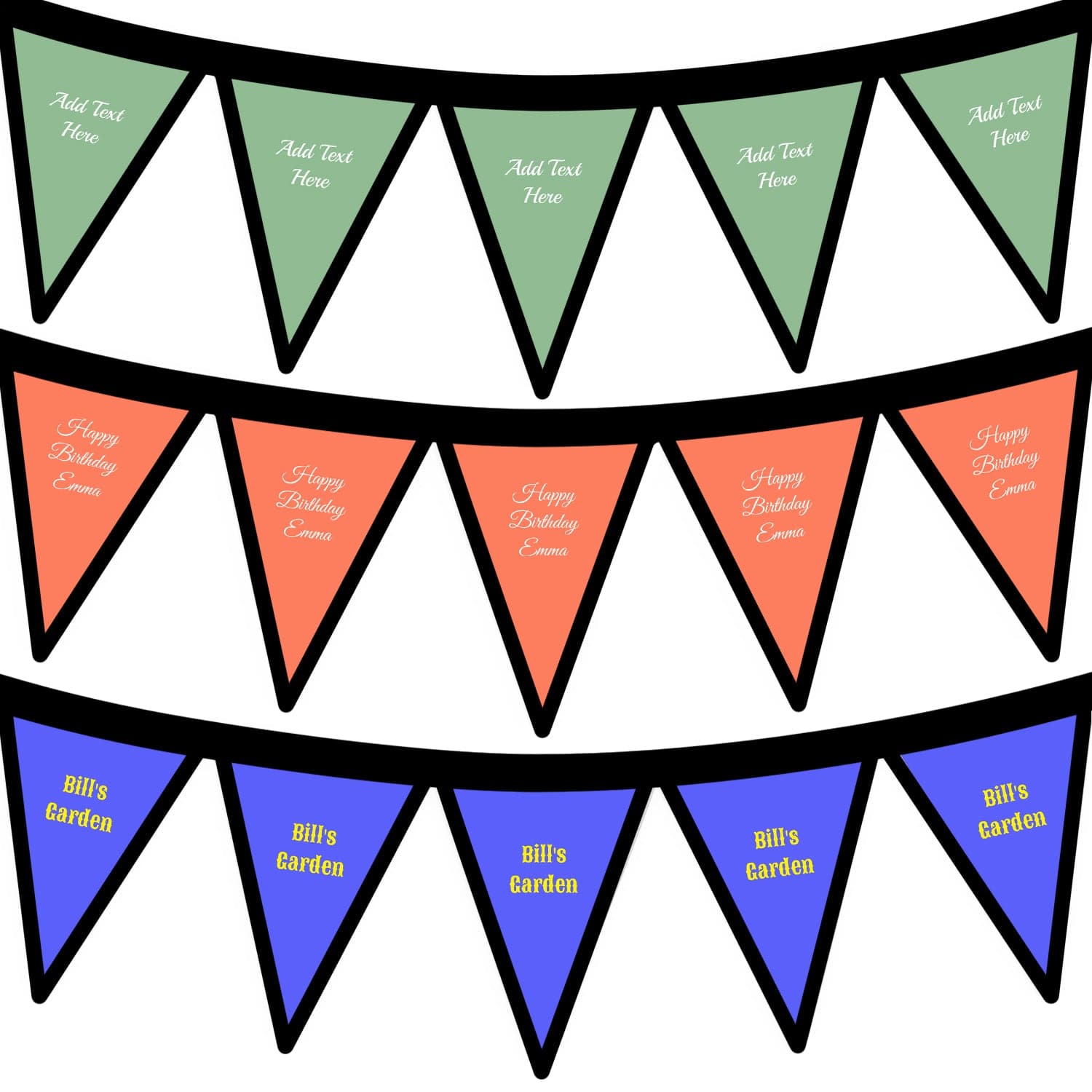 Personalised Custom Colour - 3m Fabric Photo Bunting With 15 Individua ...