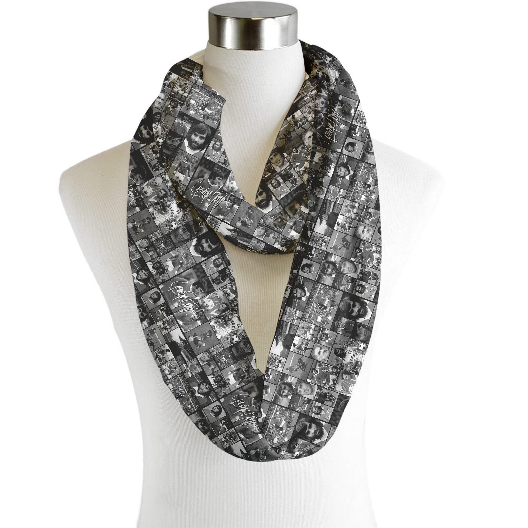 George Best Black and White Montage - Scarf - Infinity - Chiffon ...