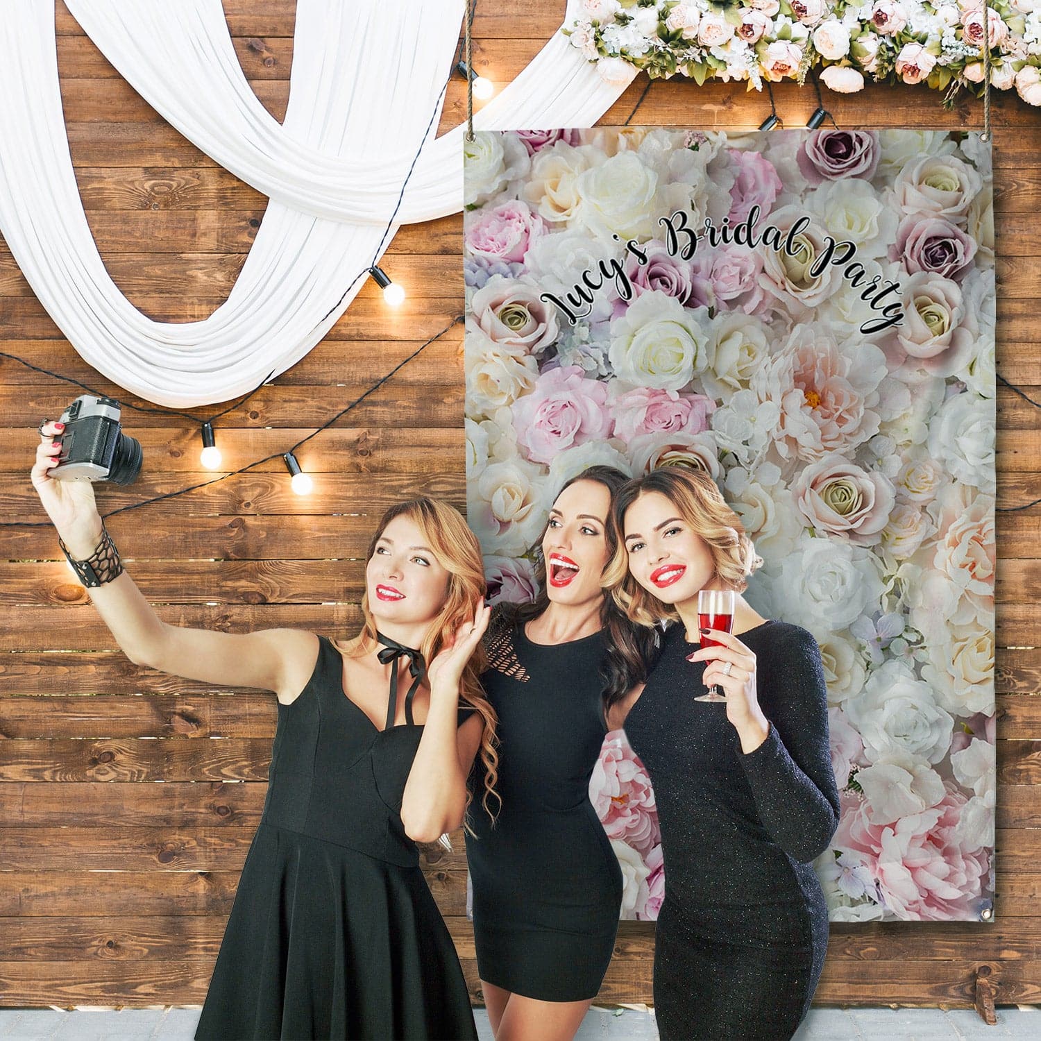 Pink Floral Flower Wall Party Backdrop - 5ft x 3ft | Photo Booth ...