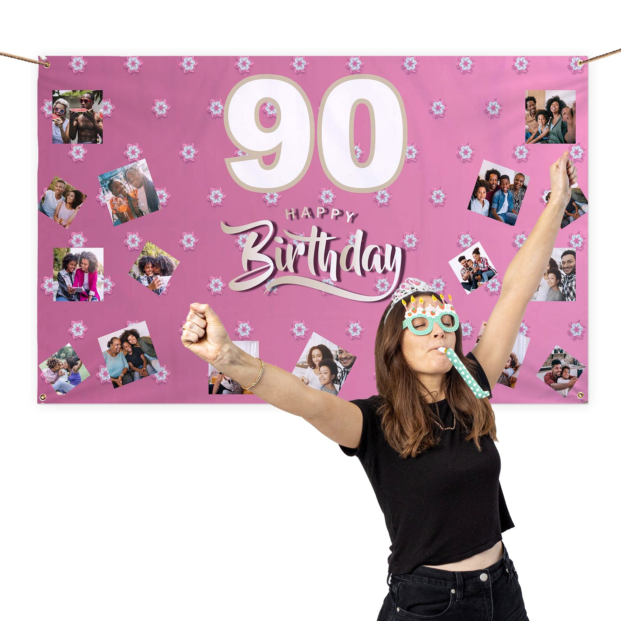 Pink Flower Birthday Banner - 5ft x 3ft – https://britishmade.gifts/