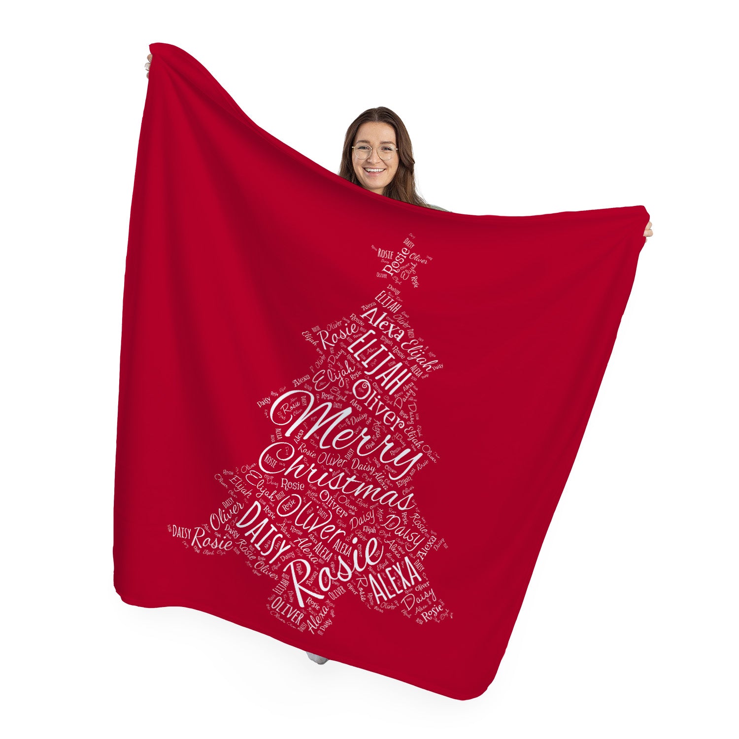 Personalised Christmas Tree Name Collage Fleece Throw Blanket - 4 Desi ...