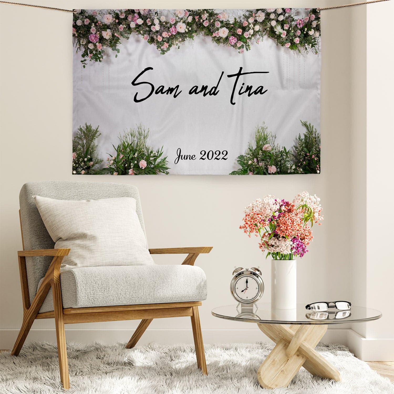 Personalised Text - Wedding Garland Party Backdrop - 5ft x 3ft – https ...