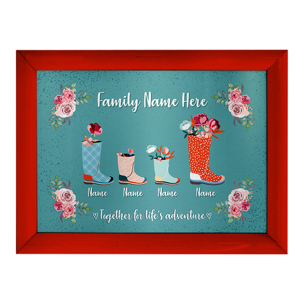 Personalised Family of 4 Wellies - A4 Metal Sign Plaque - Frame Option